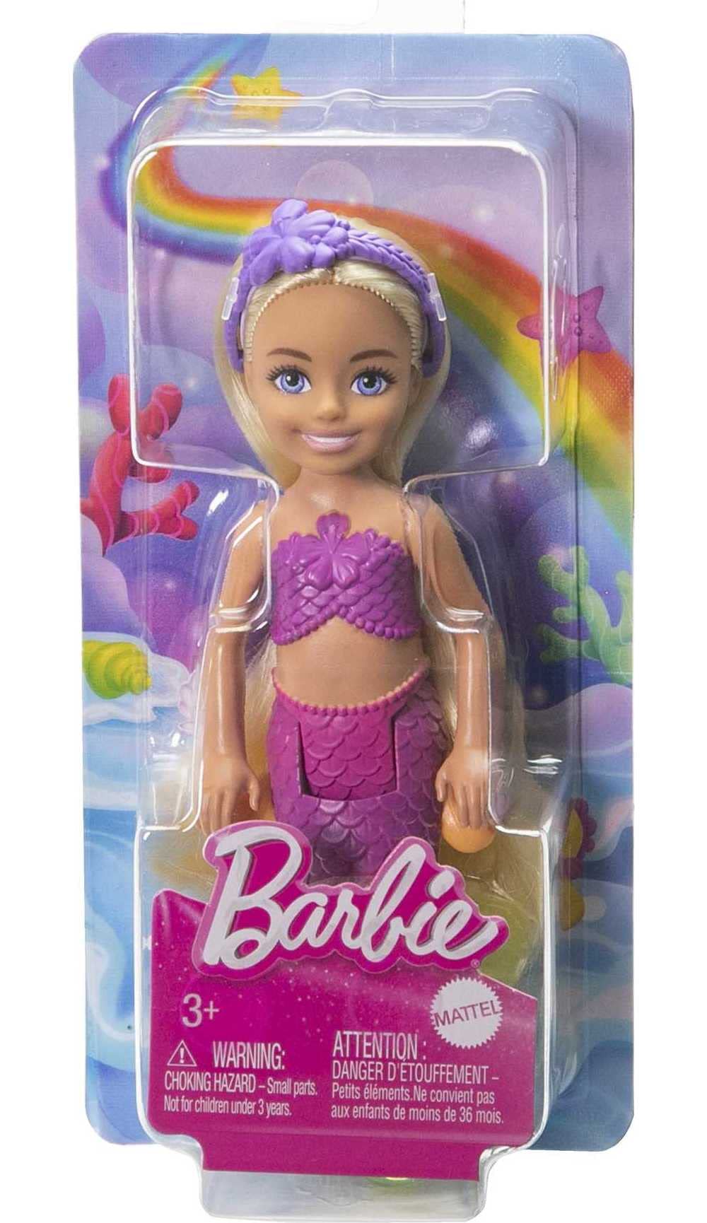 Barbie Dreamtopia Chelsea Mermaid Small Doll with Removable Hair Accessory, Wavy Blonde Hair & Ombre Tail, Bends at Waist