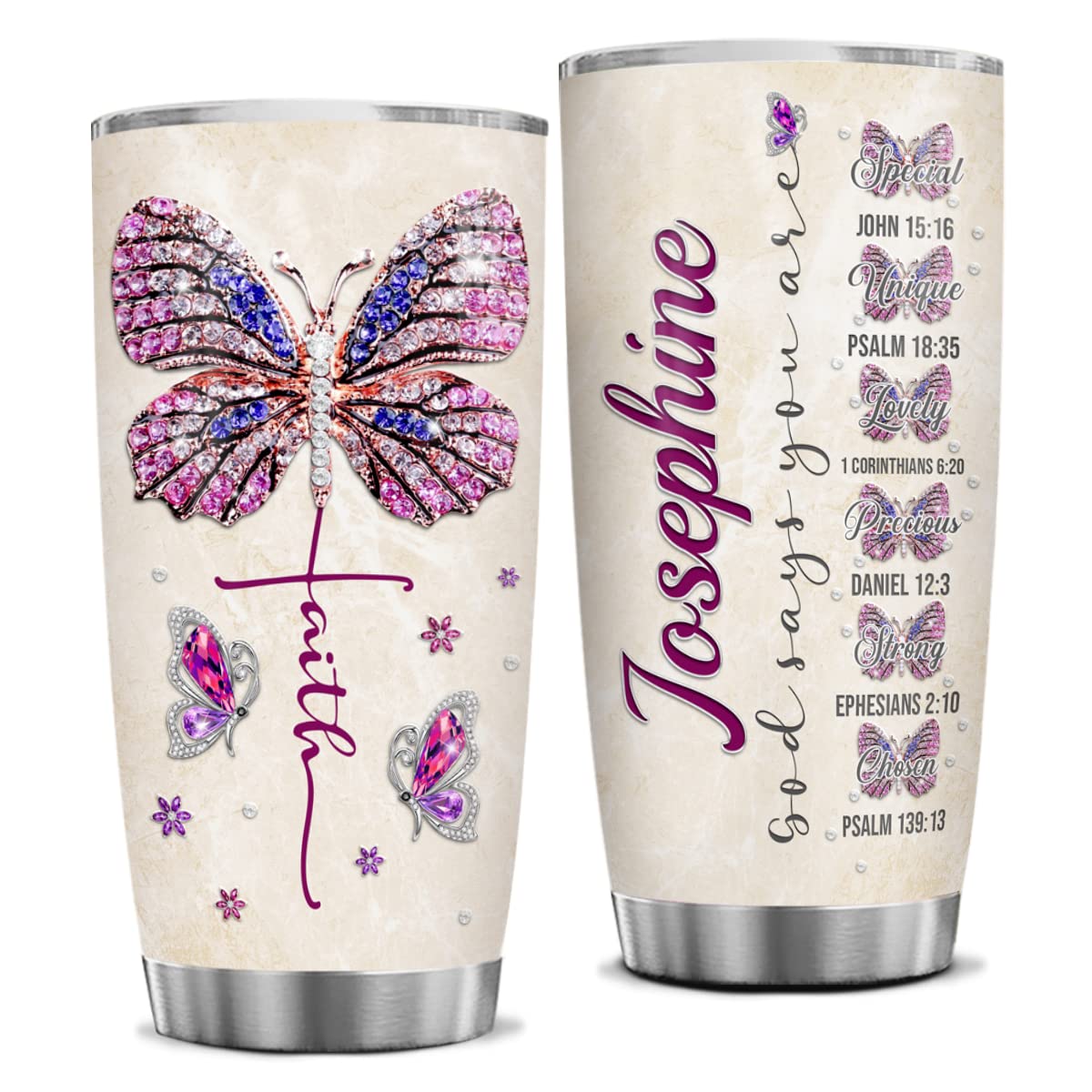 wowcugi Personalized Christian Gifts Women Christian Faith Tumbler 20oz 30oz Inspirational Stainless Steel Insulated Tumblers Coffee Travel Mug Spiritual Jesus Religious Christians Gift Butterfly 2