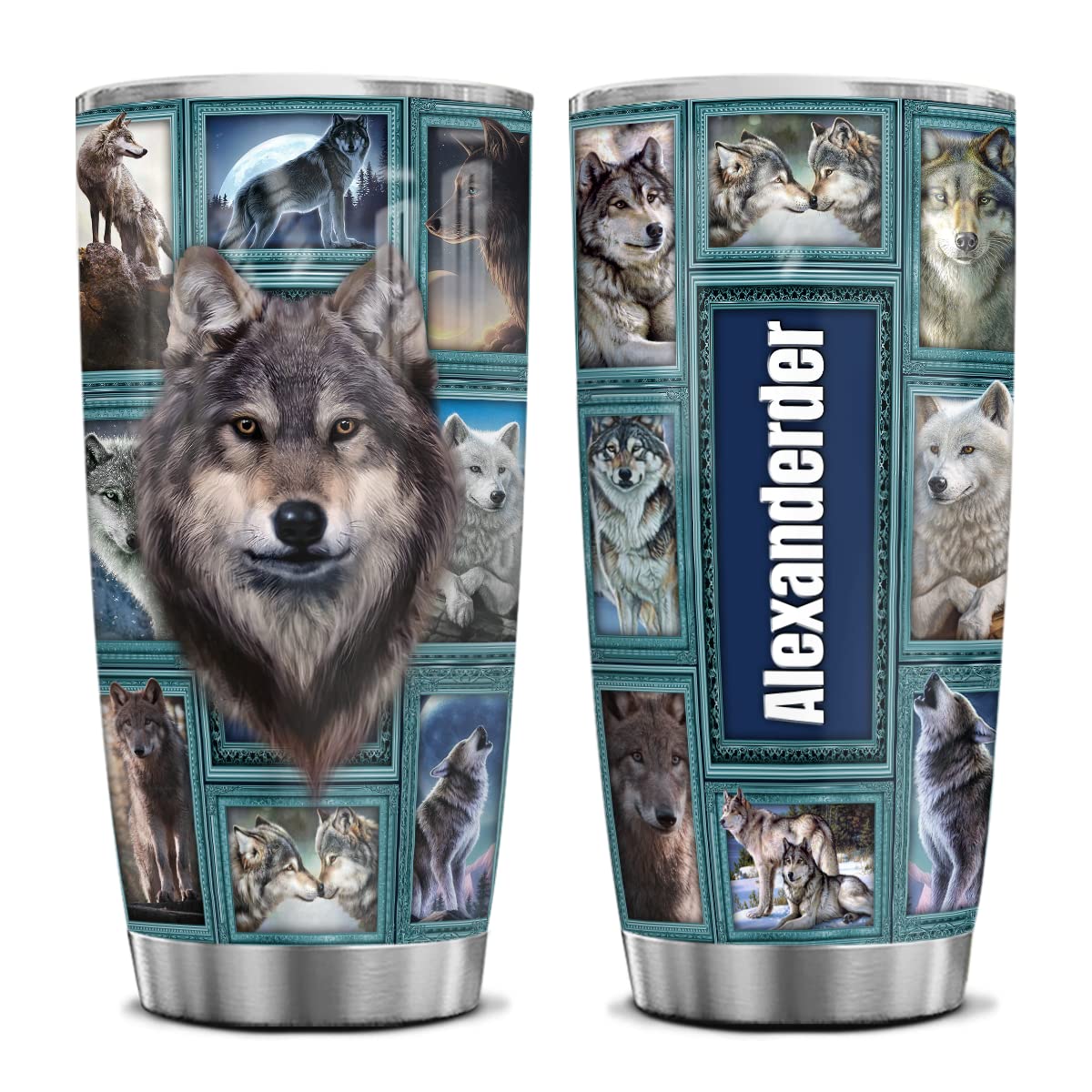 wowcugi Wolf Tumbler Personalized Stainless Steel Double Wall Vacuum Tumblers 20oz 30oz Coffee Travel Mugs With Lid Birthday Christmas Gifts For Wolf Lovers Women Men