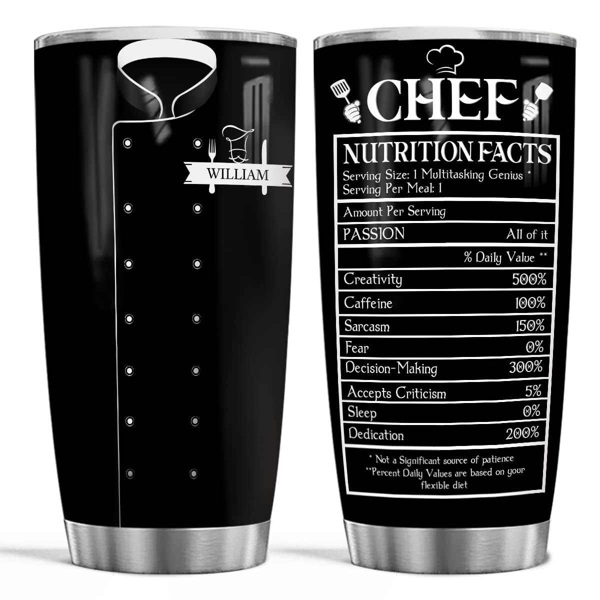 wowcugi Personalized Chef Gifts For Women Men Chef Tumbler 20oz 30oz Chefs Nutrition Facts Stainless Steel Insulated Tumblers Coffee Travel Mug With Lid