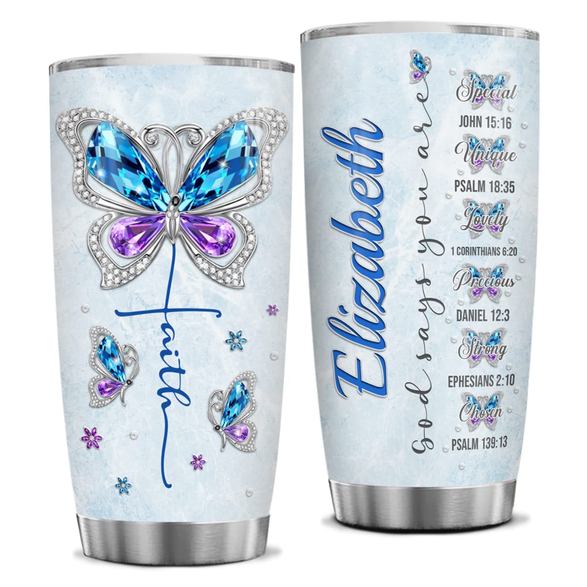 wowcugi Personalized Christian Gifts For Women Faith Tumbler 20oz 30oz Inspirational Stainless Steel Insulated Tumblers Coffee Travel Mug Spiritual Jesus Religious Christians Gift, Butterfly 1