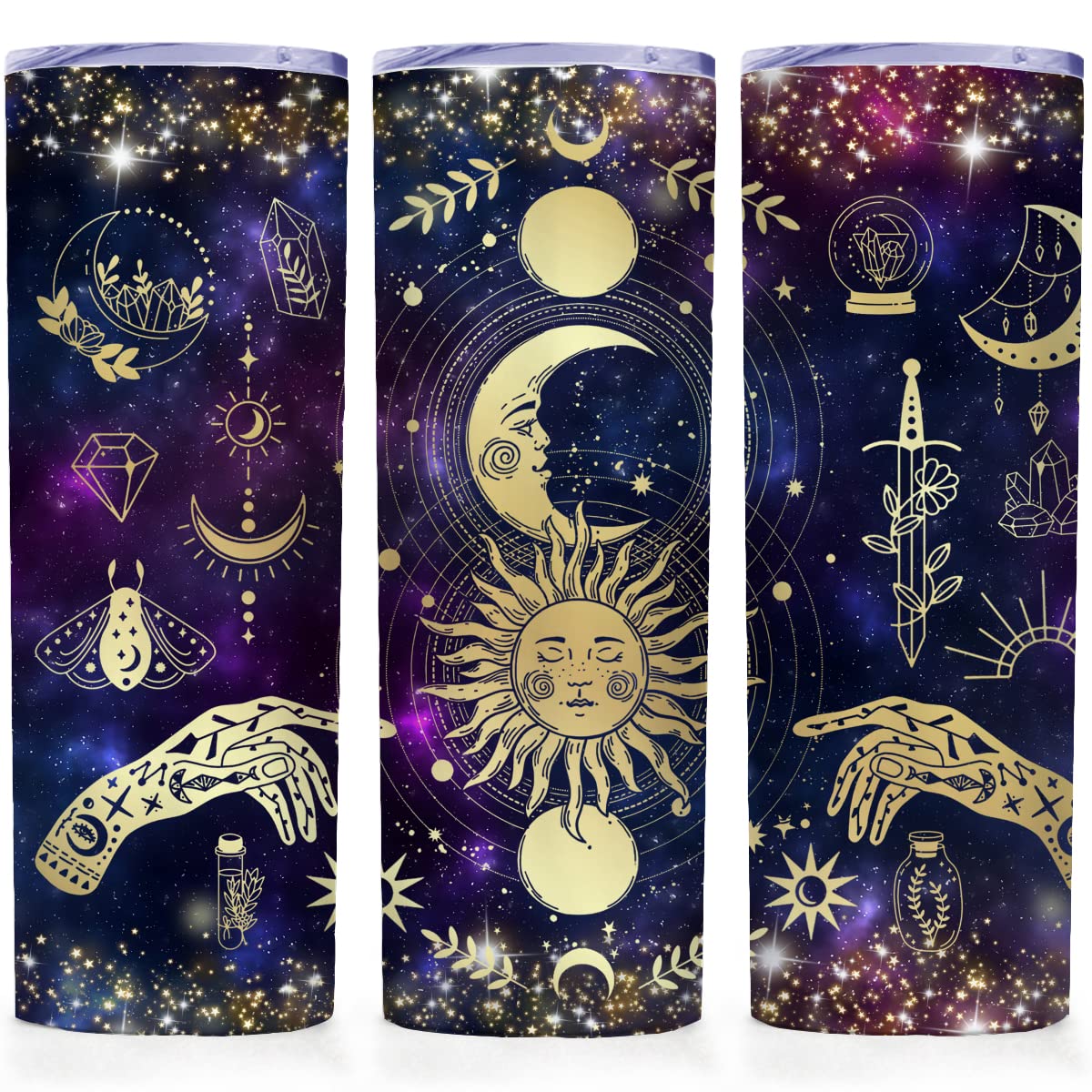 Gifts for Women Her Girls Friends Magic Witch Hand Insulated Skinny Tumblers Cup Coffee Mug with Lid 20oz Reusable Water Bottle for Hot & Cold Drinks Tea Cup Iced Coffee Thermos Travel Mug (Pack of 1)