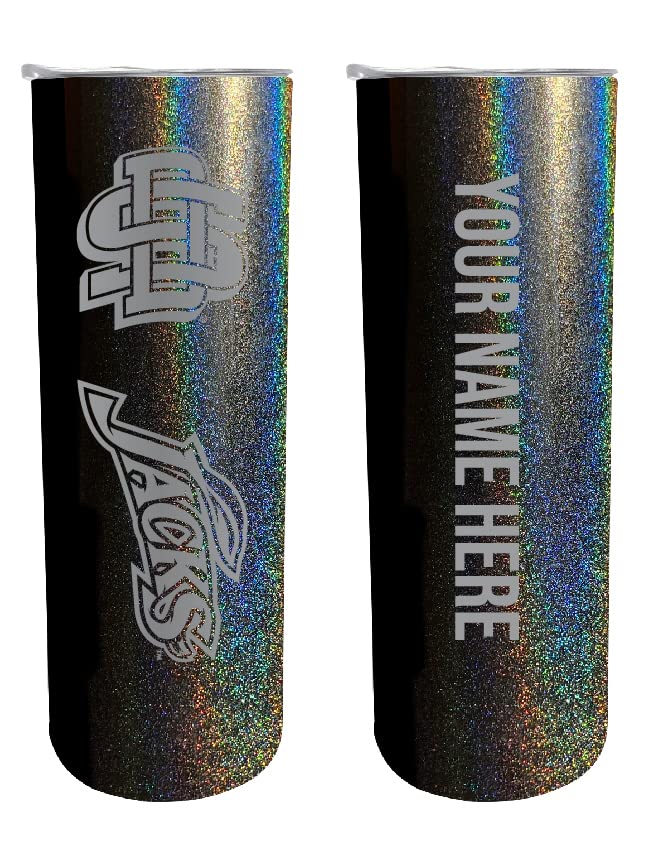 South Dakota State Jackrabbits 20 oz Custom Insulated Stainless Steel Skinny Tumbler Rainbow Glitter Black Officially Licensed Collegiate Product