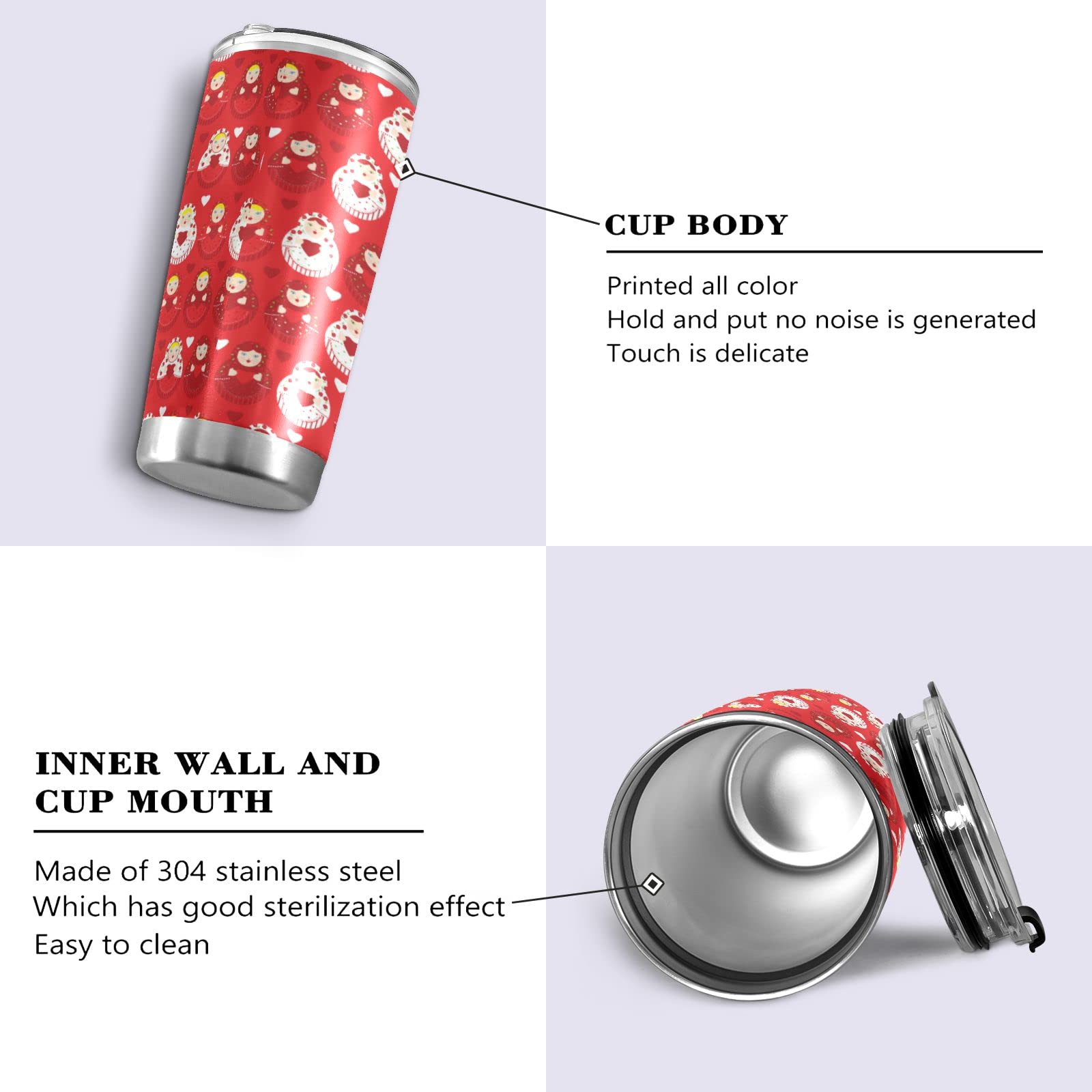 Yasala Valentines Tumbler Russian Doll Heart Insulated Coffee Cup Beverage Container Office Travel Mug with Straw and Lid 20oz Holiday Back to School Gift