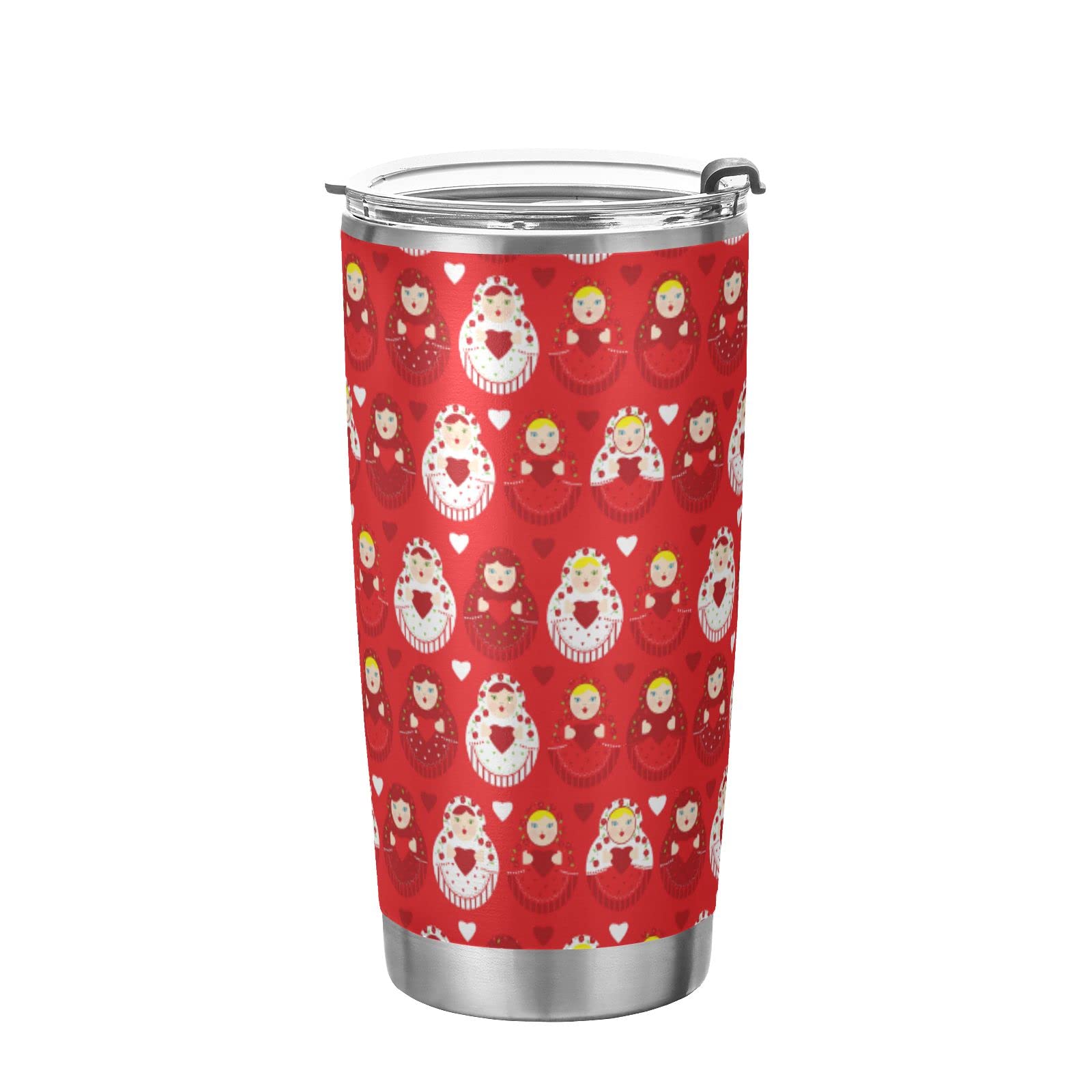 Yasala Valentines Tumbler Russian Doll Heart Insulated Coffee Cup Beverage Container Office Travel Mug with Straw and Lid 20oz Holiday Back to School Gift