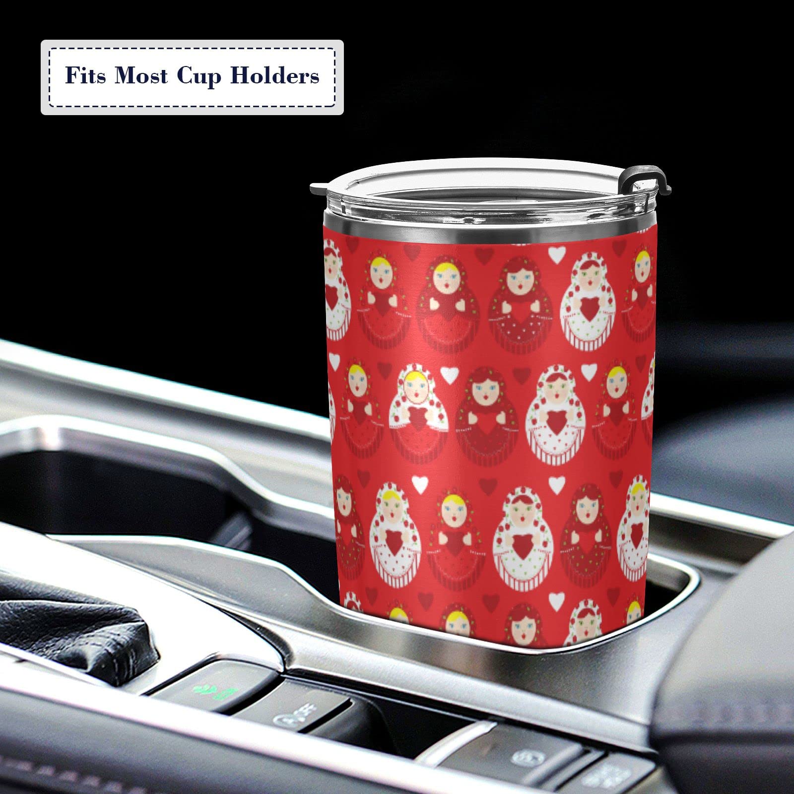 Yasala Valentines Tumbler Russian Doll Heart Insulated Coffee Cup Beverage Container Office Travel Mug with Straw and Lid 20oz Holiday Back to School Gift