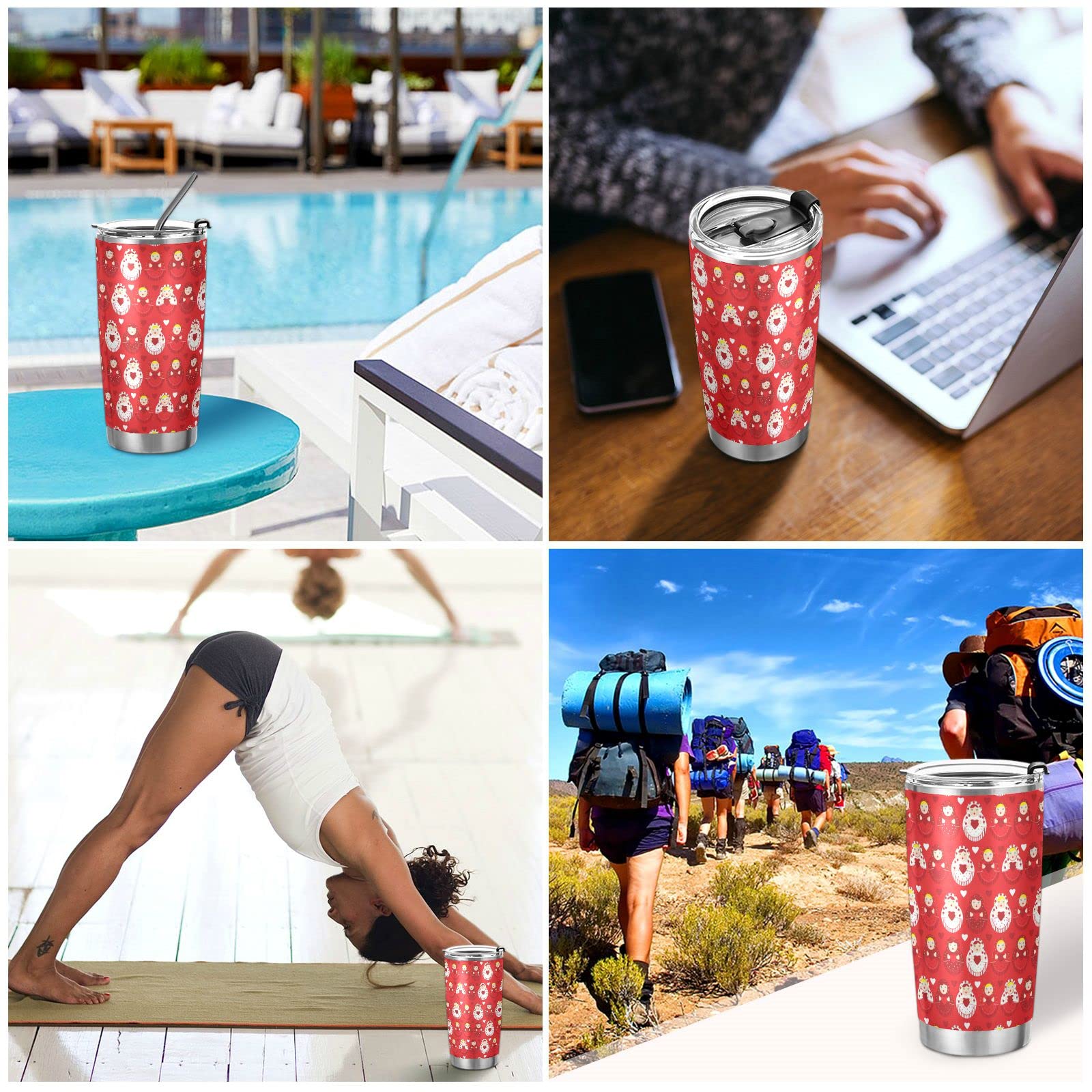 Yasala Valentines Tumbler Russian Doll Heart Insulated Coffee Cup Beverage Container Office Travel Mug with Straw and Lid 20oz Holiday Back to School Gift