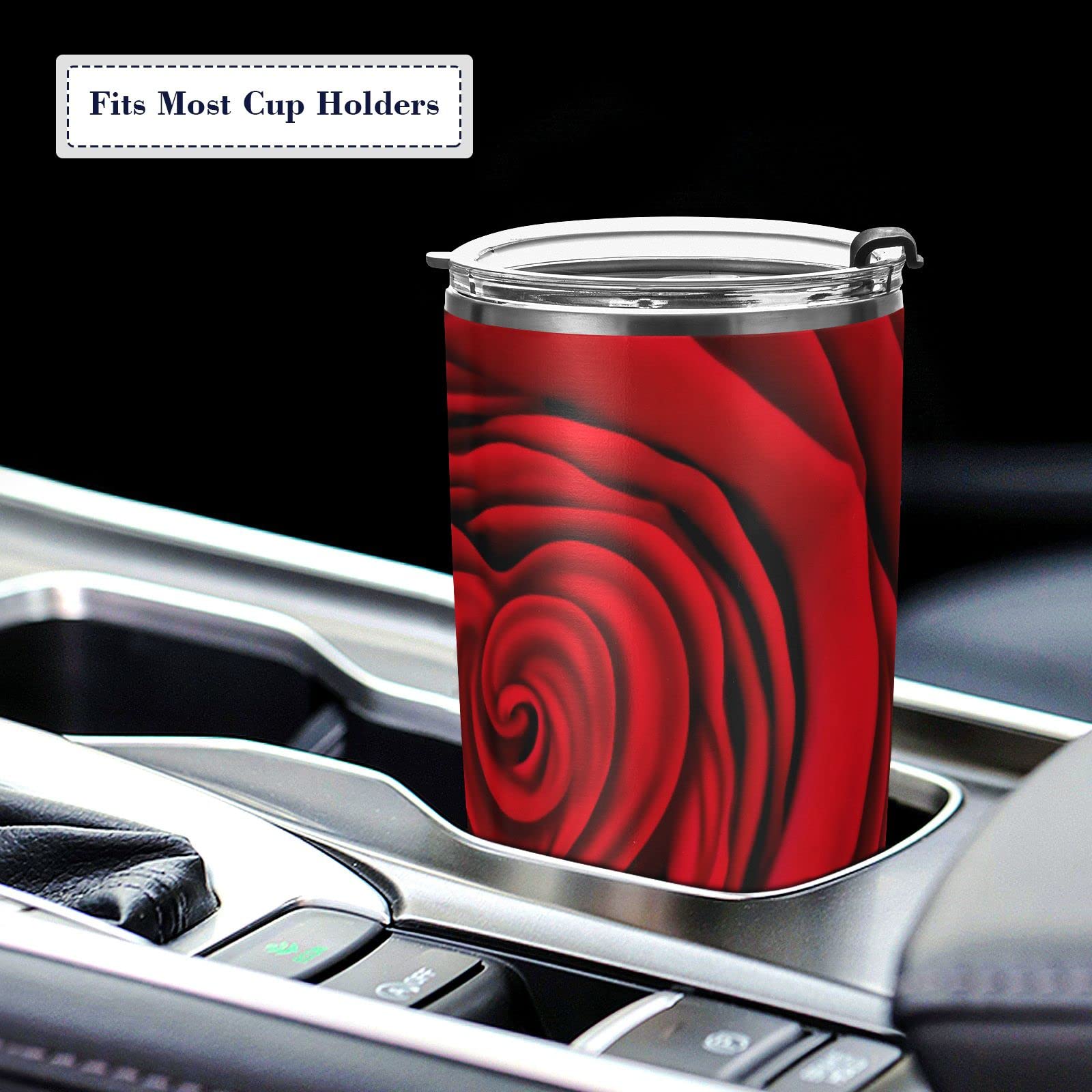 Yasala Valentines Tumbler Heart Shape Rose Red Insulated Coffee Cup Beverage Container Office Travel Mug with Straw and Lid 20oz Holiday Back to School Gift