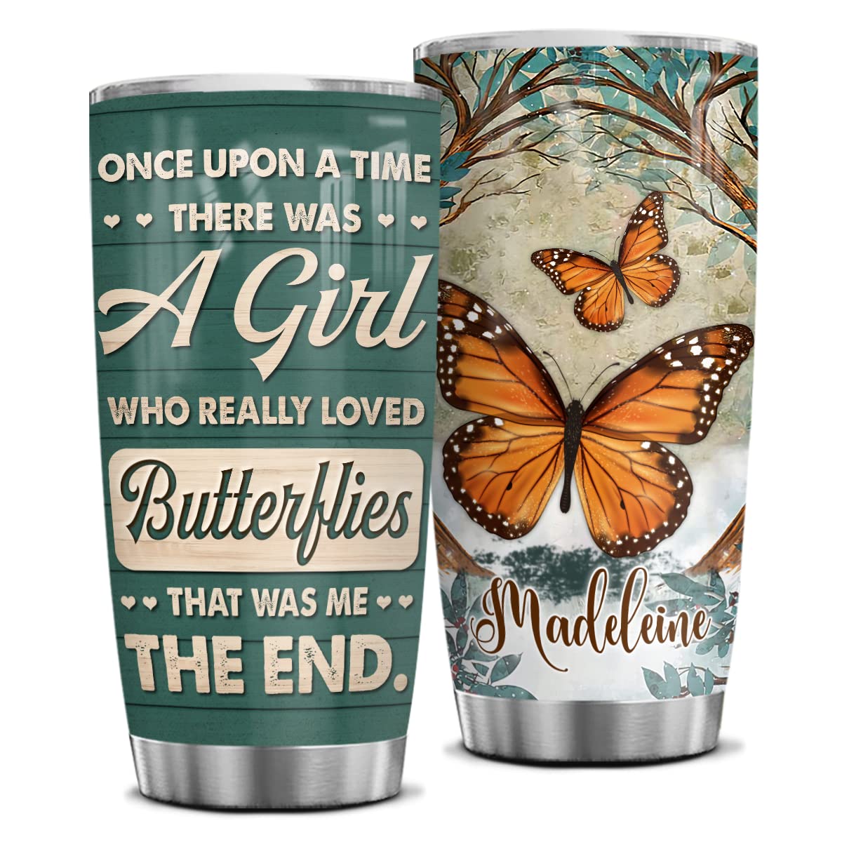 Wassmin Personalized Butterflies Gifts For Women Girls Lady Butterfly Tumbler 20oz 30oz Stainless Steel Insulated Tumblers Butterflies Cup Coffee Travel Mug Birthday Christmas Presents