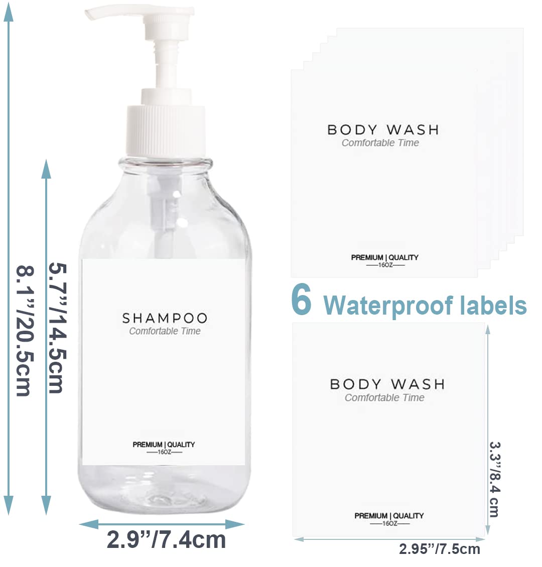 3 Pack of Shampoo and Conditioner Bottles - Apothecary Dispenser Bottle for Bathroom and Kitchen, Refillable Shampoo Bottles for Shampoo Lotion Oil Shower Soap Hand Soap and Dish Soap (Clear)