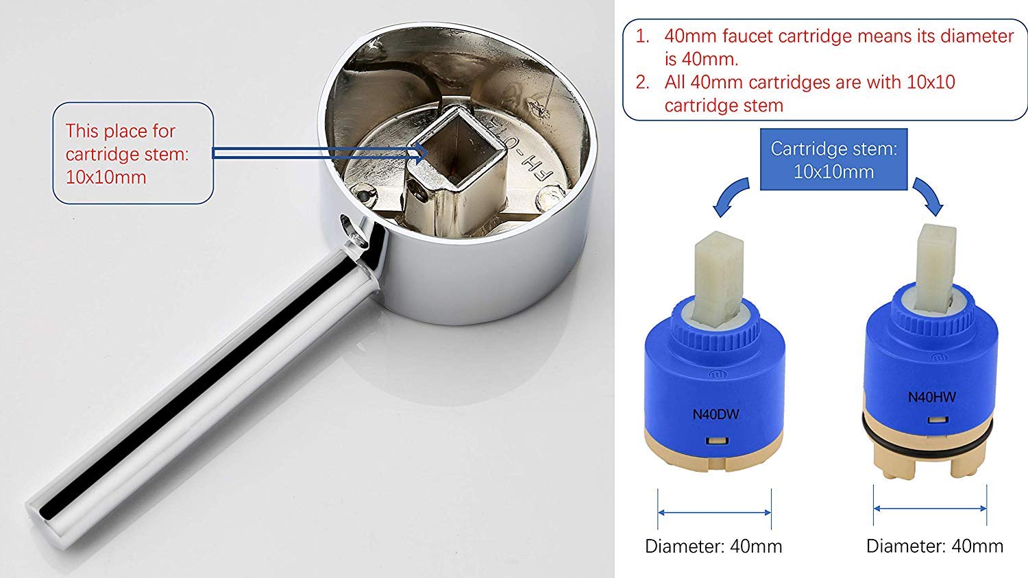 RXXR Single Lever Faucet Handle Replacement Kit for 40mm Cartridge, Tap Handle Lever Tap Handle Compatible with 10 * 10mm Cartridge Stem
