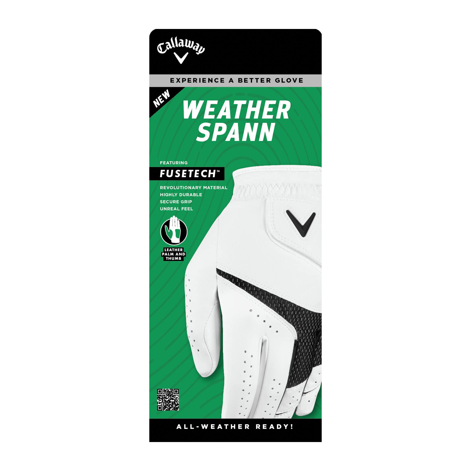 Callaway Golf Weather Spann Glove (Worn on Left Hand, Standard, Large, White)