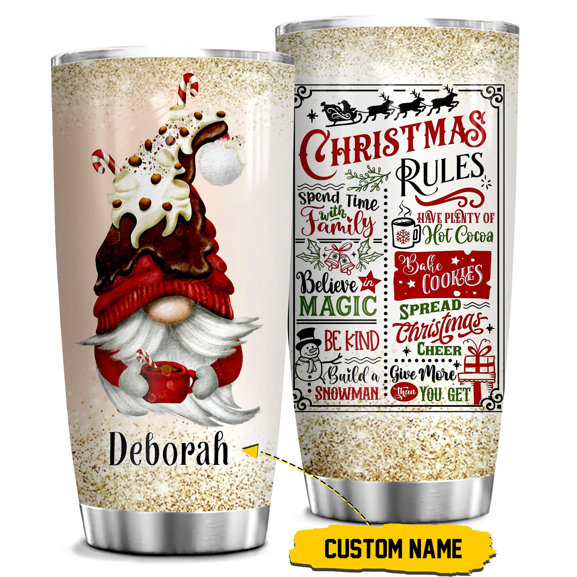 MDPrints Christmas Gnome Tumbler, 20oz Stainless Steel Gnome Coffee Mug, Gift for Coffee Lovers