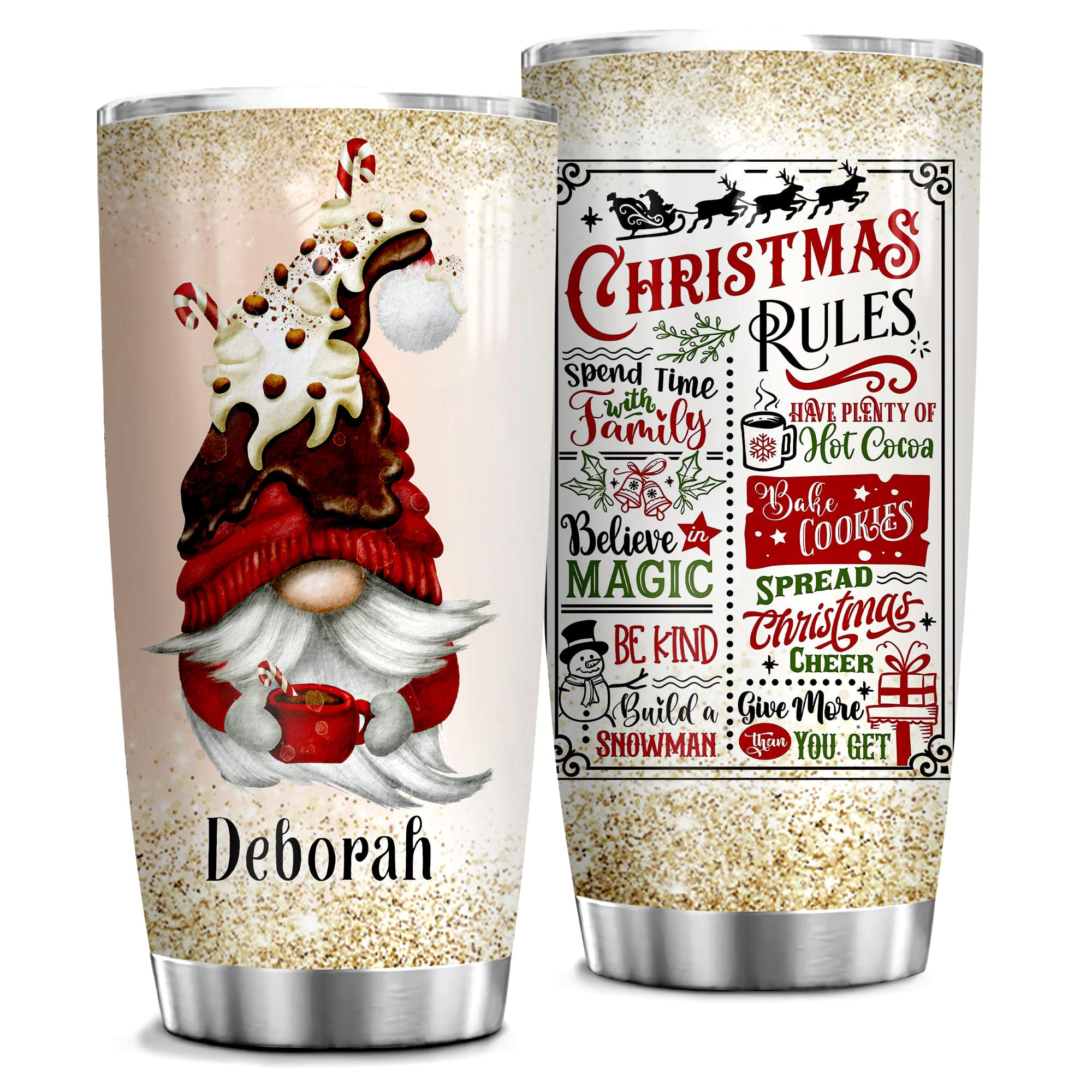 MDPrints Christmas Gnome Tumbler, 20oz Stainless Steel Gnome Coffee Mug, Gift for Coffee Lovers