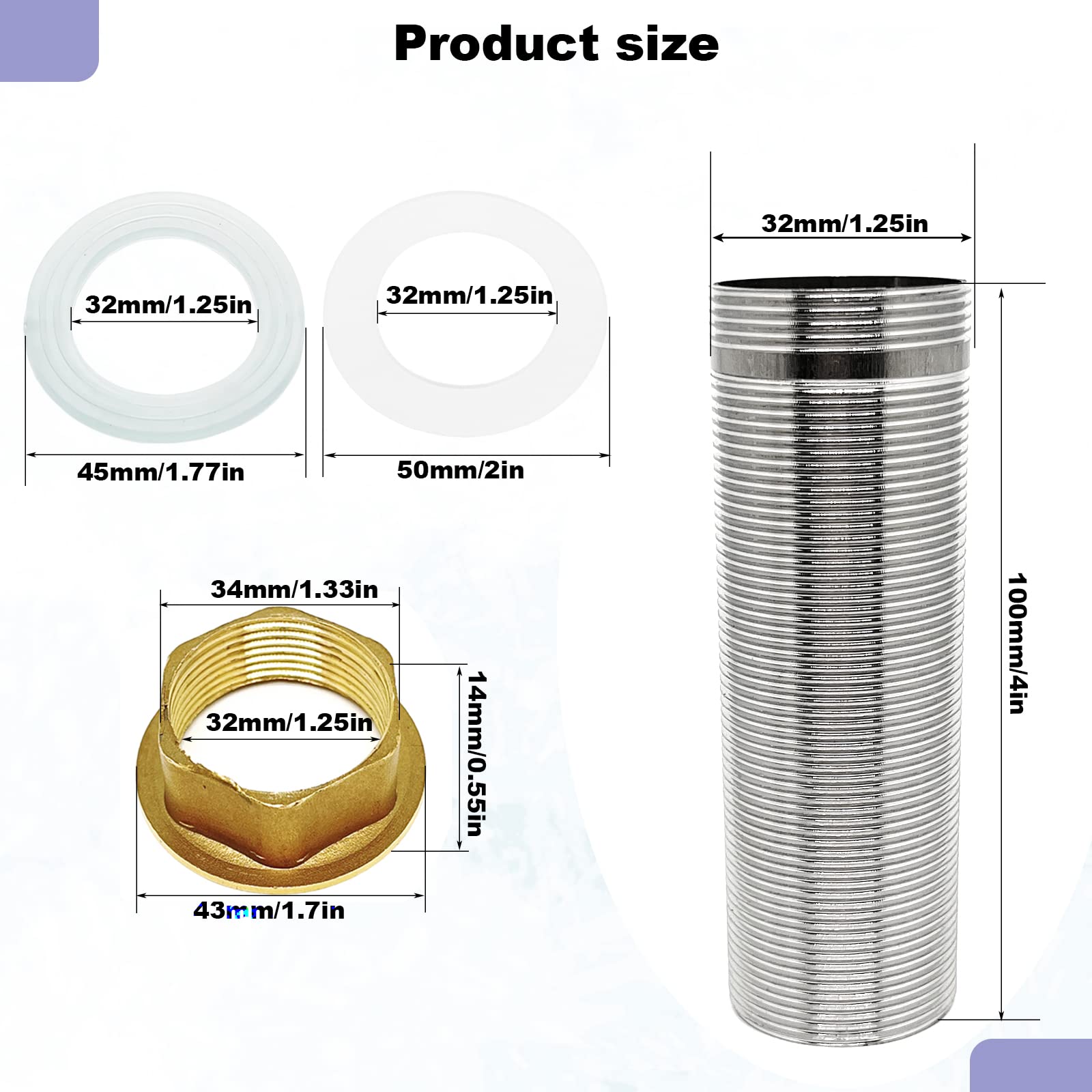 1set 32mm/1.25Inch Faucet Extension Adapter Fittings with Lock Nut,Single Hole Faucet Extension Mounting Pipe(NO,2)