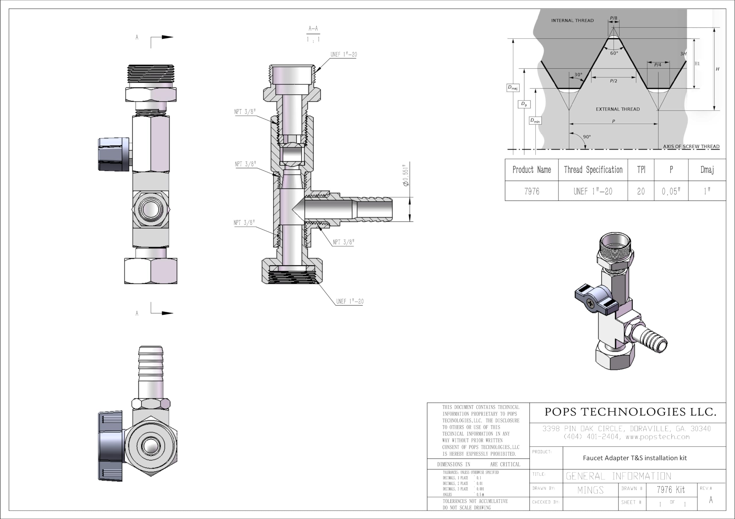 Faucet Adapter T&S installation kit, 7976KIT