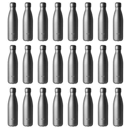 MEPRA AZB200693N 17 oz Insulated Stainless Steel Water Bottle with Screw Lid, Keeps Drinks Cold and Hot for 12 Hours, Dishwasher Safe, Black (Pack of 24)