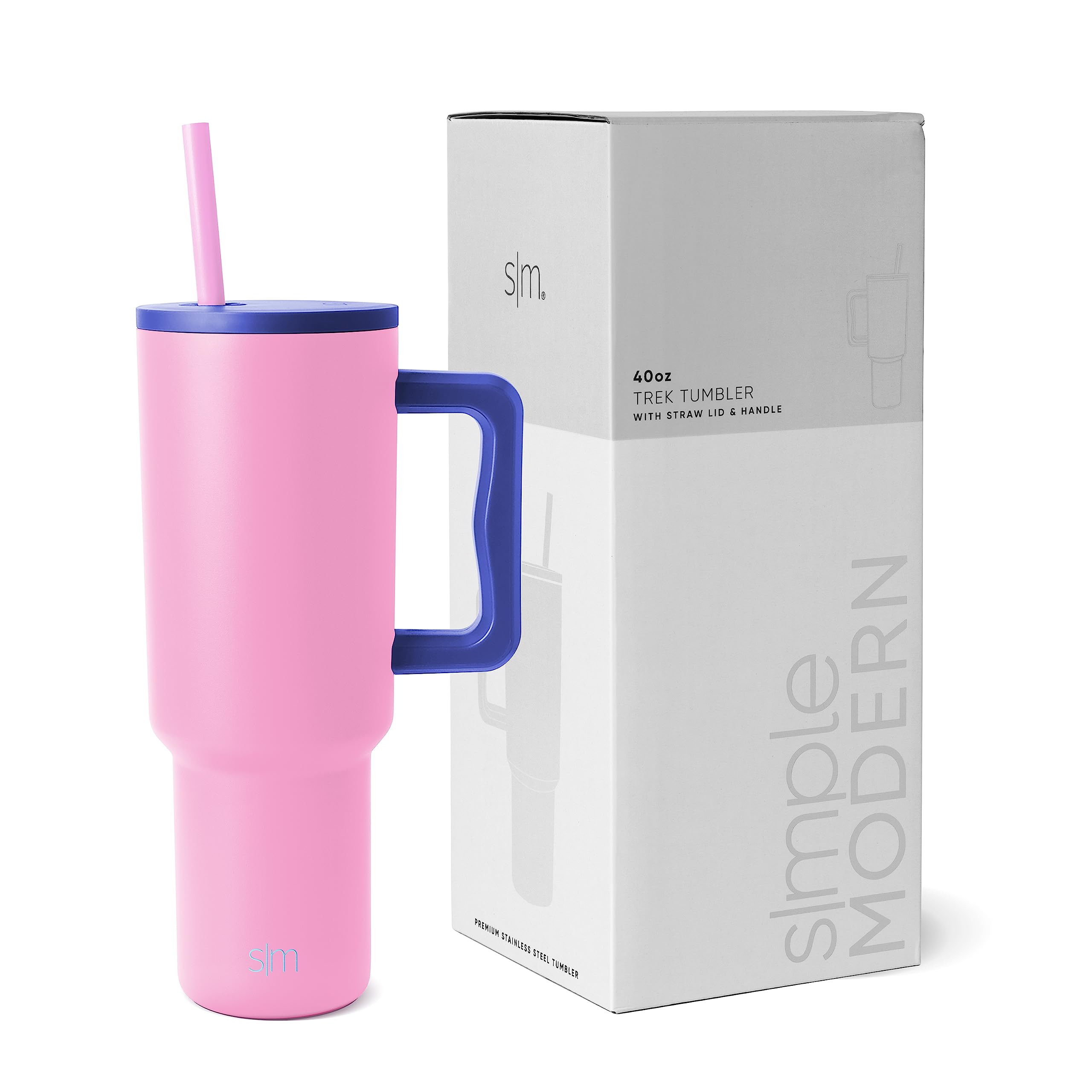Simple Modern 40 oz Tumbler with Handle and Straw Lid | Insulated Reusable Stainless Steel Water Bottle Travel Mug Cupholder Use | Gifts for Women Men Him Her | Trek Collection | 40oz | Rose Plum