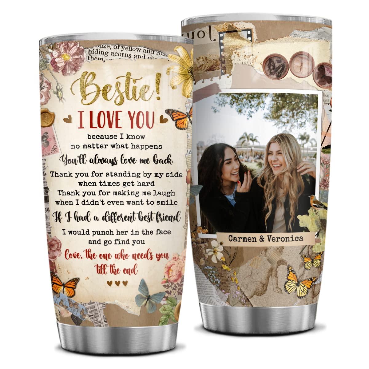 Wassmin Best Friends Tumblers Personalized Tumbler With Picture Photo Bestie Tumblers 20oz 30oz Coffee Travel Mug Birthday Christmas Presents Besties Cup Gifts For Women BFF Soul Sister