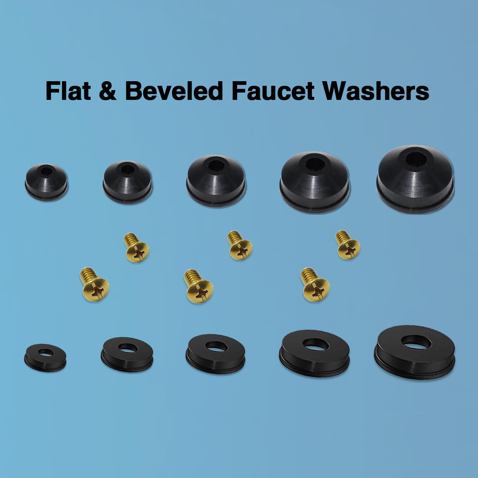 ZDBB 96 pcs Flat and Beveled Faucet Washers and Brass Bibb Screws Assortment for Use with Assorted Quick-Opening Style Faucets Stem Worn Out Washer Replacements Black
