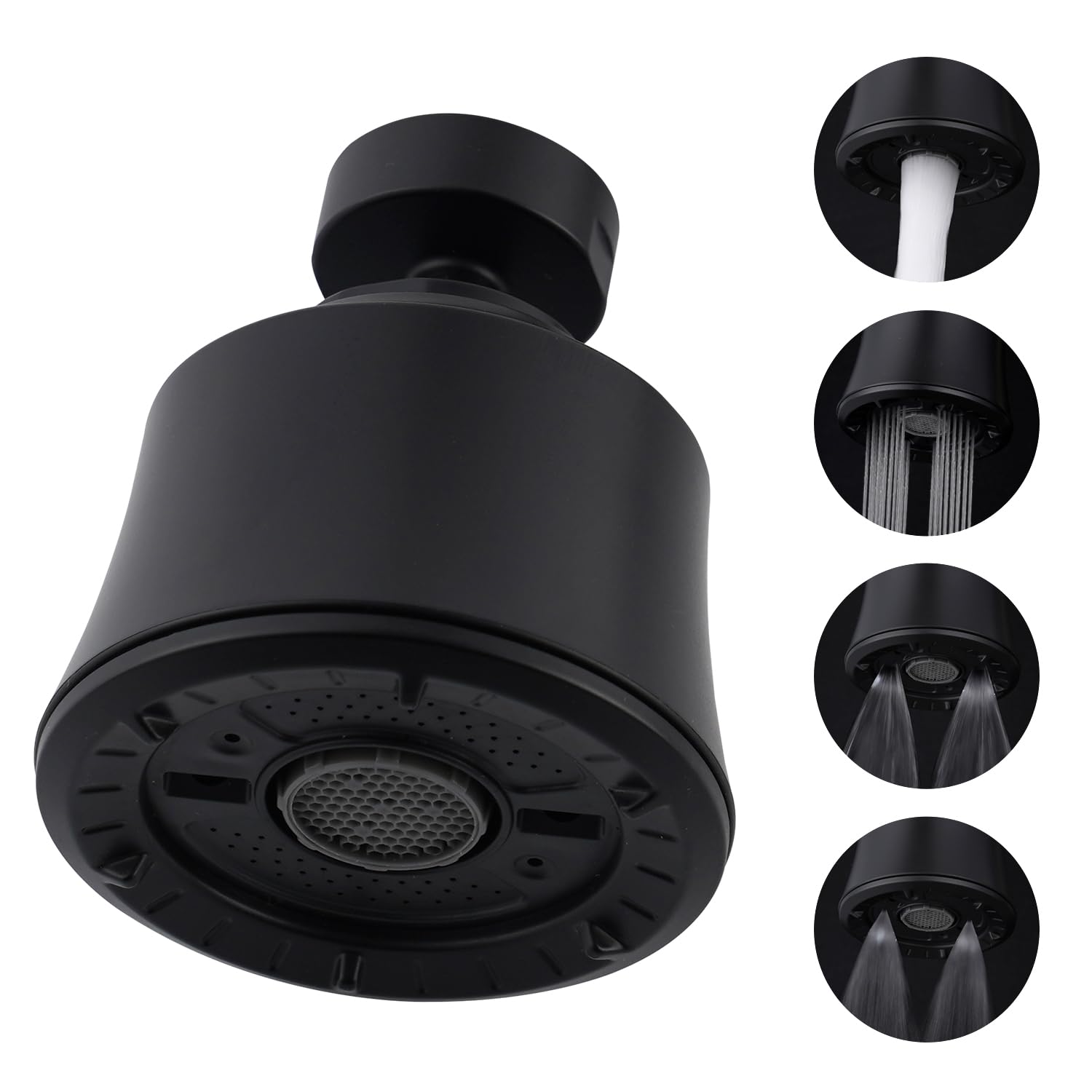 iFealClear Sink Faucet Aerator, Big Angle Swivel Faucet Sprayer Head, 360 Degree Kitchen Sink Faucet with 4 Spray Modes, Female and Male Thread Adapters Included, Matte Black