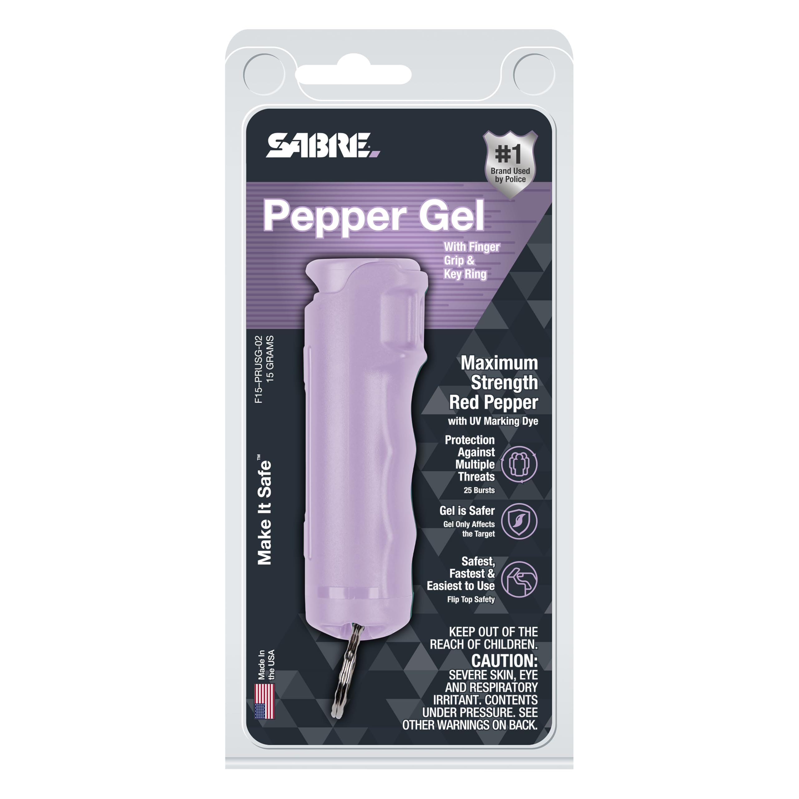 SABRE Pepper Gel with Fast Flip Top, Maximum Strength OC Spray, Snap Clip for Easy Carry and Fast Access, Finger Grip for More Accurate and Faster Aim, UV Marking Dye, 0.54 fl oz, Easy to Use Safety