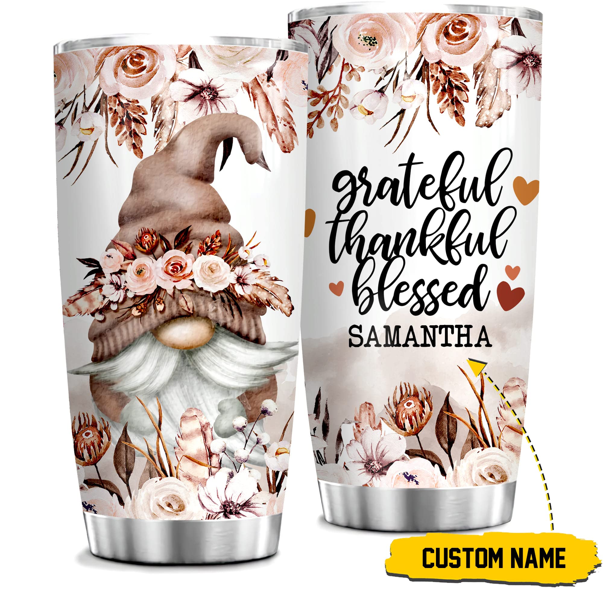 MDPrints Floral Gnome Tumbler, Gnomes Gifts for Women, 20oz Stainless Steel Gnome Coffee Mug, Gift for Coffee Lovers (Gnome Boho)