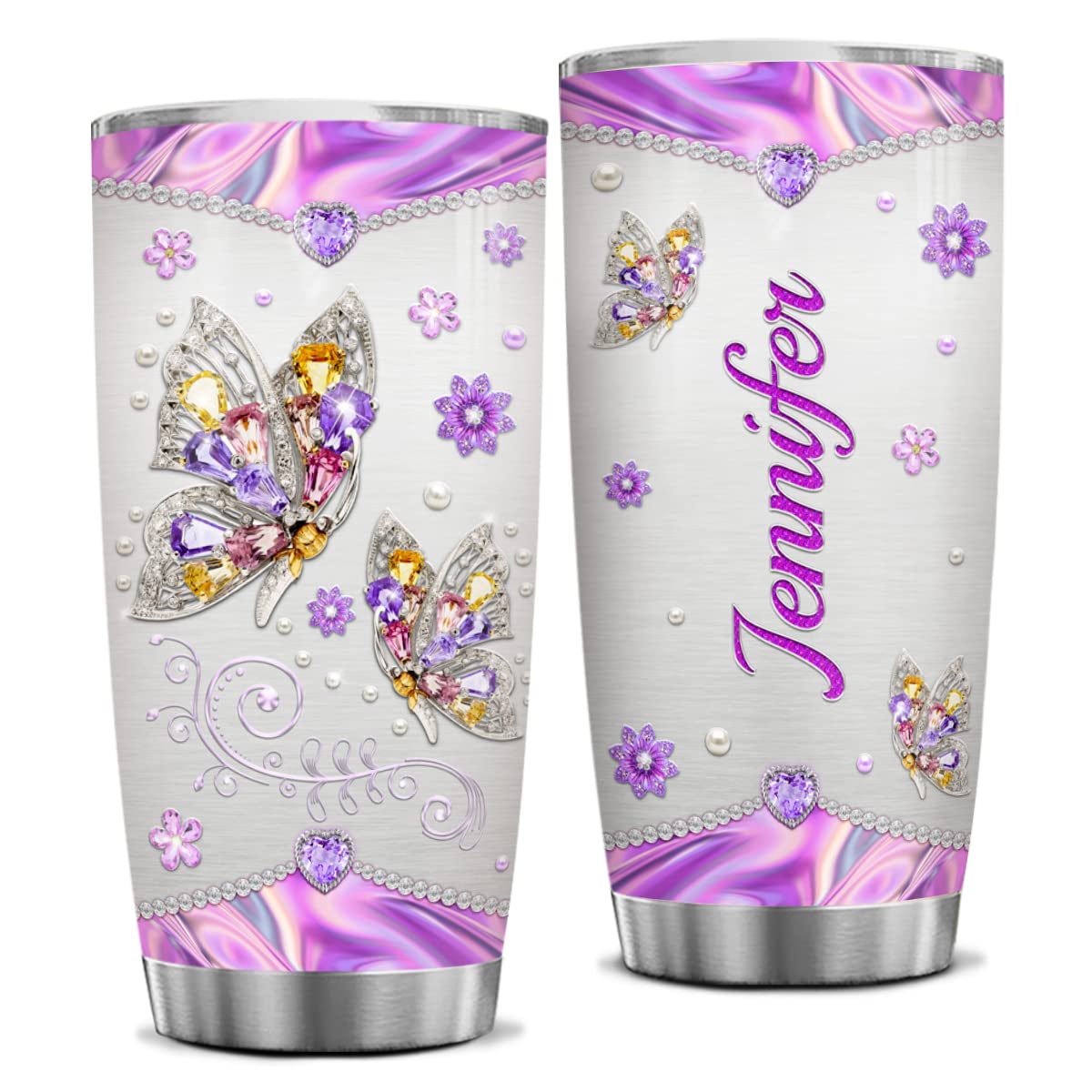 Wassmin Butterfly Tumbler Personalized Gift Stuff For Women Girls Lady Mom Custom Name Jewelry Drawings Style Tumblers 20oz 30oz Coffee Travel Mug Cup Birthday Christmas Customized Gift