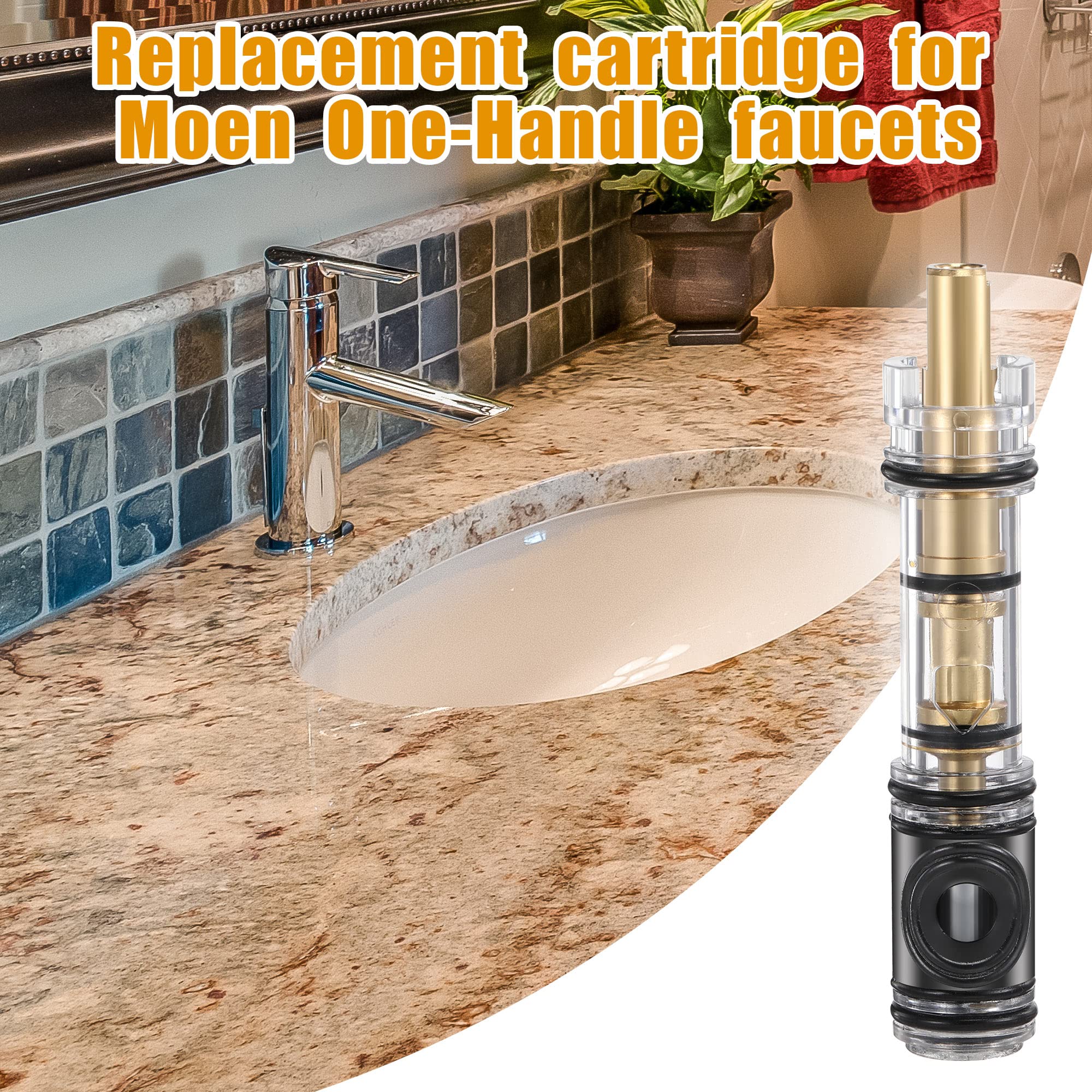 Enhon 2 Pack Dual Seal Cartridge Replacement Compatible with Moen 1225 1225B, One Handle Kitchen and Bathroom Faucet Cartridge Fits Single Handle Faucet/Showers, Brass