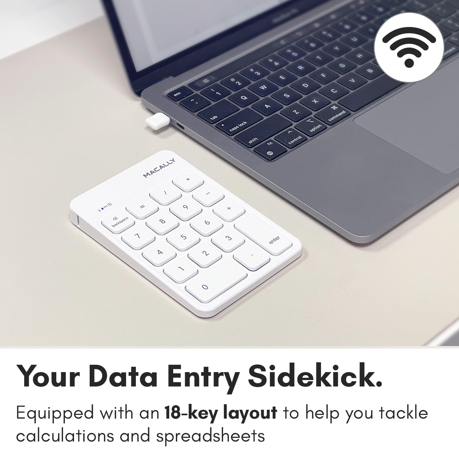 Macally USB C Wireless Number Pad | Numeric Keypad for Mac Macbok iMac | Wireless 10 Key for Laptop PC Computer Notebook Surface Chrome (2.4G USB) Perfect for Data Entry Numpad Number Keyboard