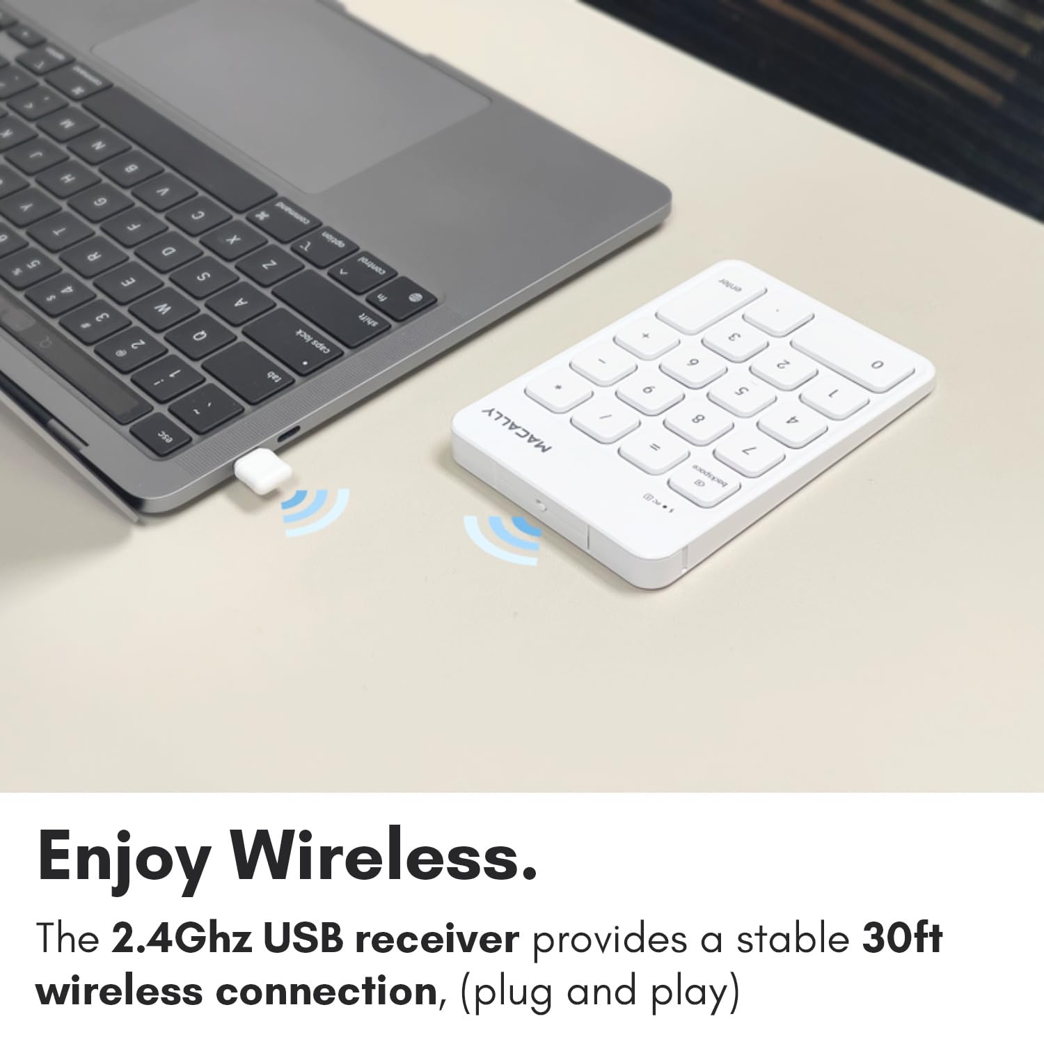 Macally USB C Wireless Number Pad | Numeric Keypad for Mac Macbok iMac | Wireless 10 Key for Laptop PC Computer Notebook Surface Chrome (2.4G USB) Perfect for Data Entry Numpad Number Keyboard