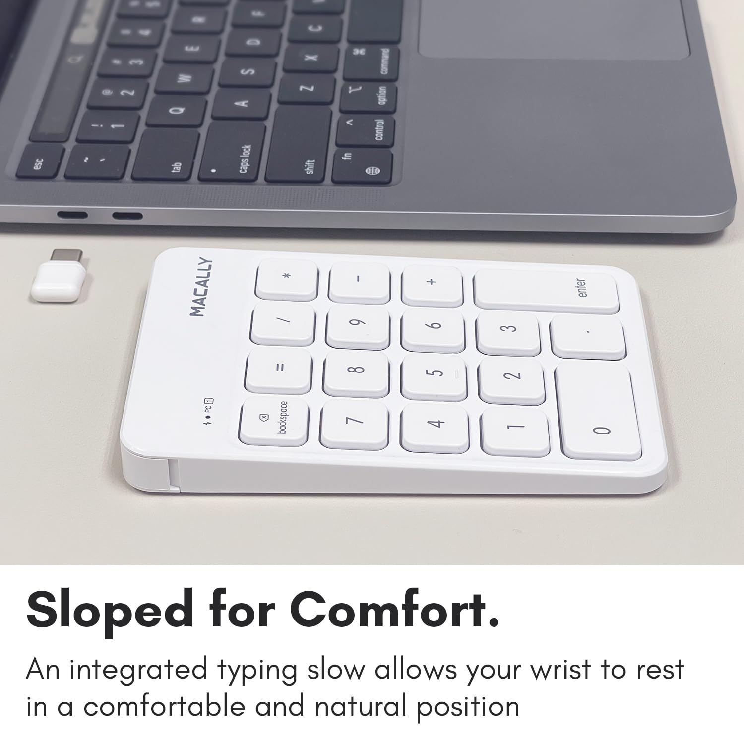 Macally USB C Wireless Number Pad | Numeric Keypad for Mac Macbok iMac | Wireless 10 Key for Laptop PC Computer Notebook Surface Chrome (2.4G USB) Perfect for Data Entry Numpad Number Keyboard