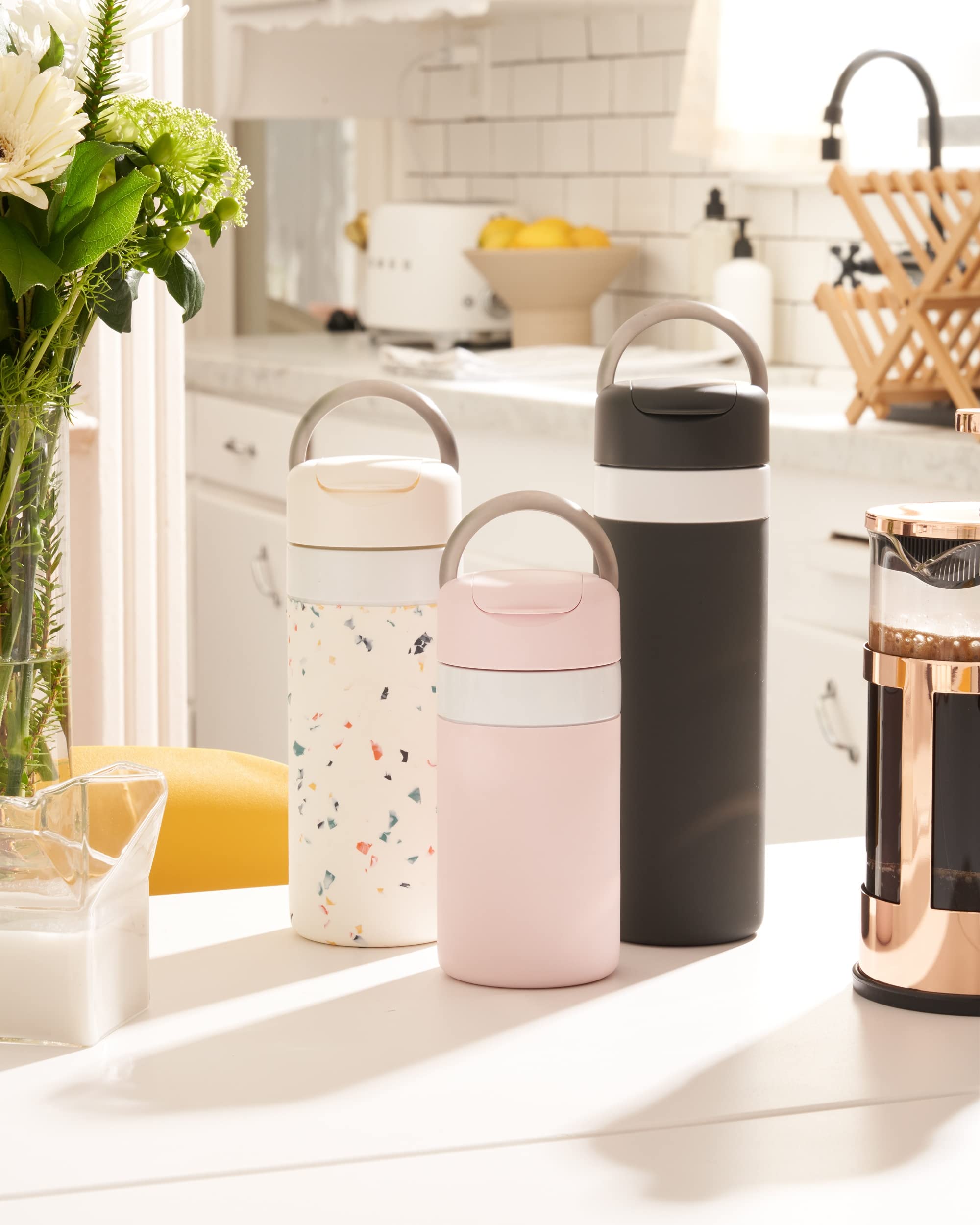 W&P Porter Drink Through Lid for Insulated Water Bottles, Leak-Proof, Carrying Handle, BPA Free, Charcoal
