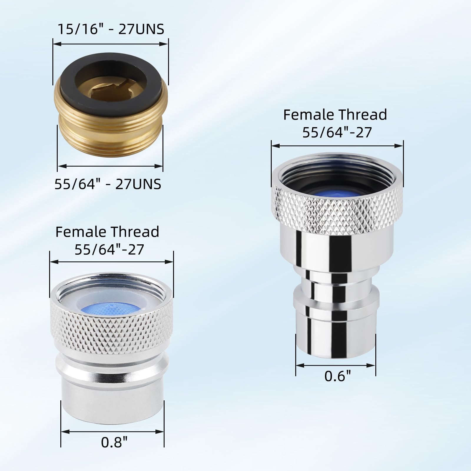 iFealClear Dishwasher Faucet Adapter, Faucet Adapter for Portable Washer, Portable Dishwasher Snap Aerator Adapter, 55/64-27 Female and 15/16-27 Male Thread for Kitchen/Bathroom/Rvs, Chrome-2 Pack