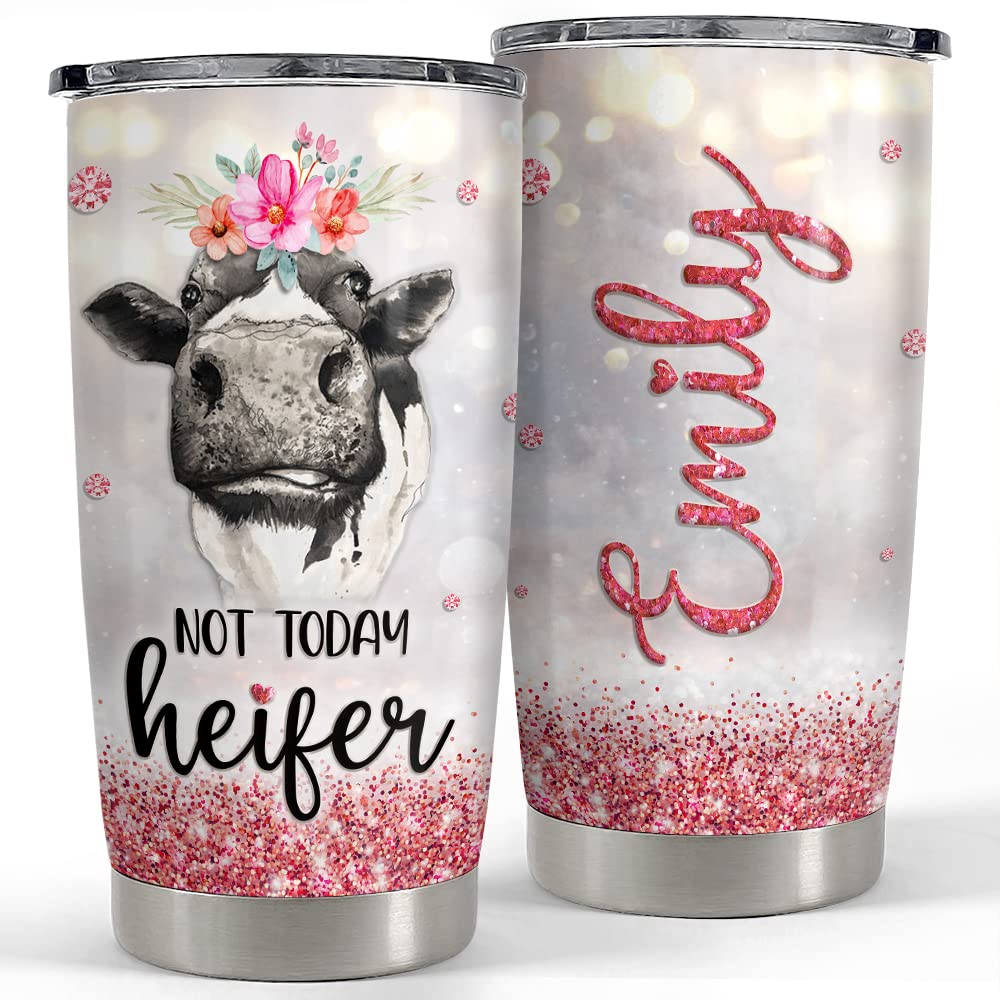 SANDJEST Personalized Cow Tumbler Not Today Heifer 20oz 30oz Tumblers with Lid Gift for Women Girl Daughter Sister Animal Lovers Christmas Birthday