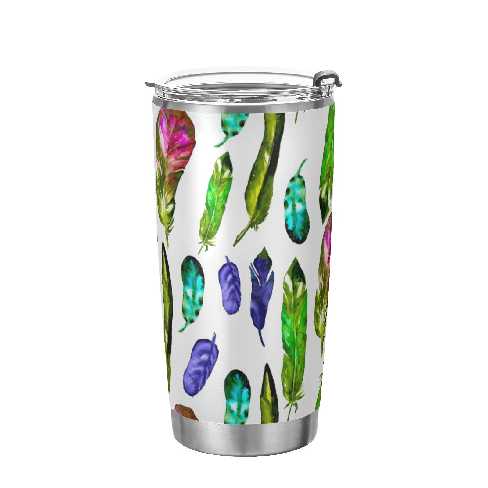 Yasala Tumbler Vibrant Feather Insulated Coffee Cup Back to School Beverage Container Office Travel Mug with Straw and Lid 20oz