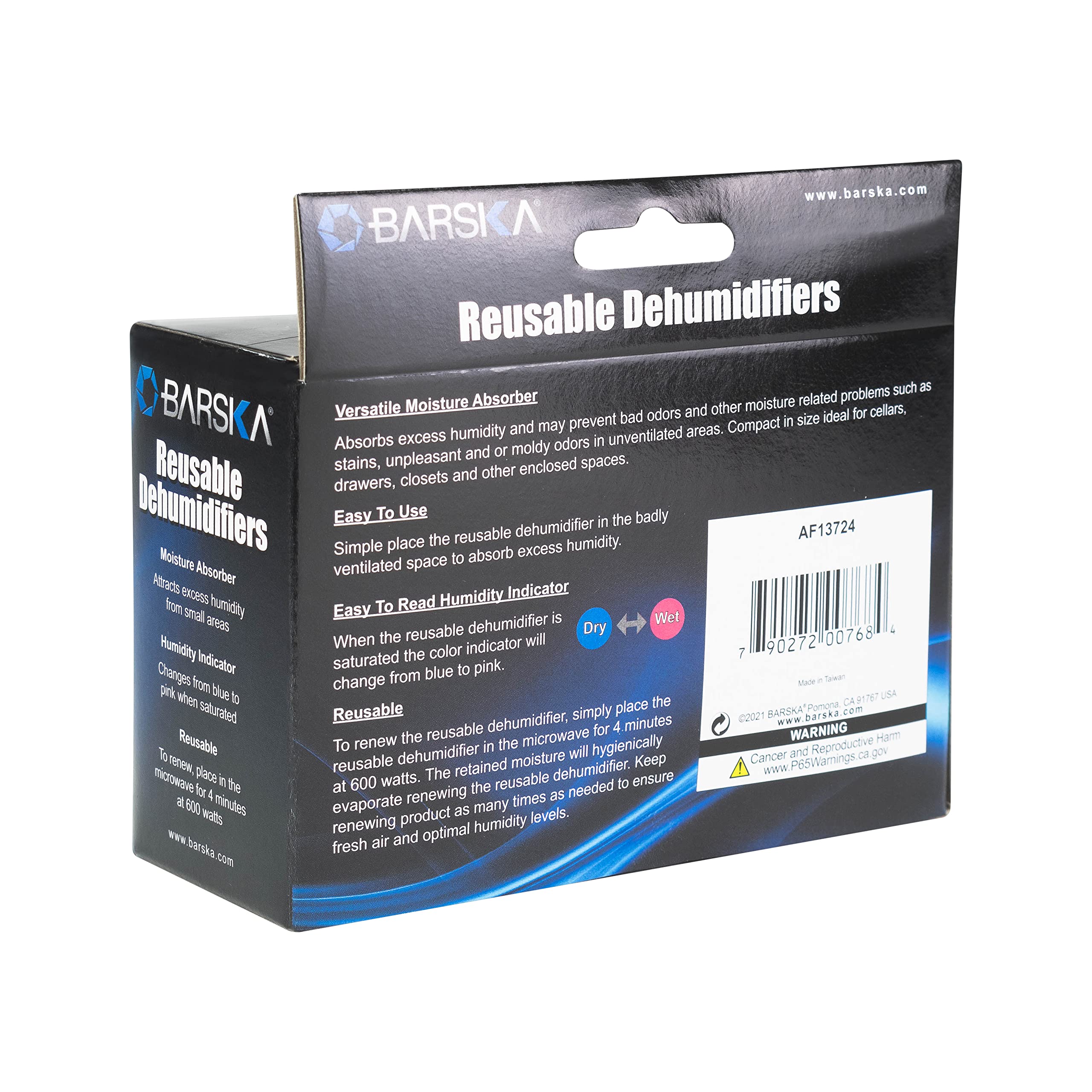 BARSKA Rechargeable Desiccant Dehumidifier - Safe Moisture Absorber for Home Closets, Gun Safes, Basement, Garage, Cars - Microwaveable - Portable Blue Dehumidifying Solution
