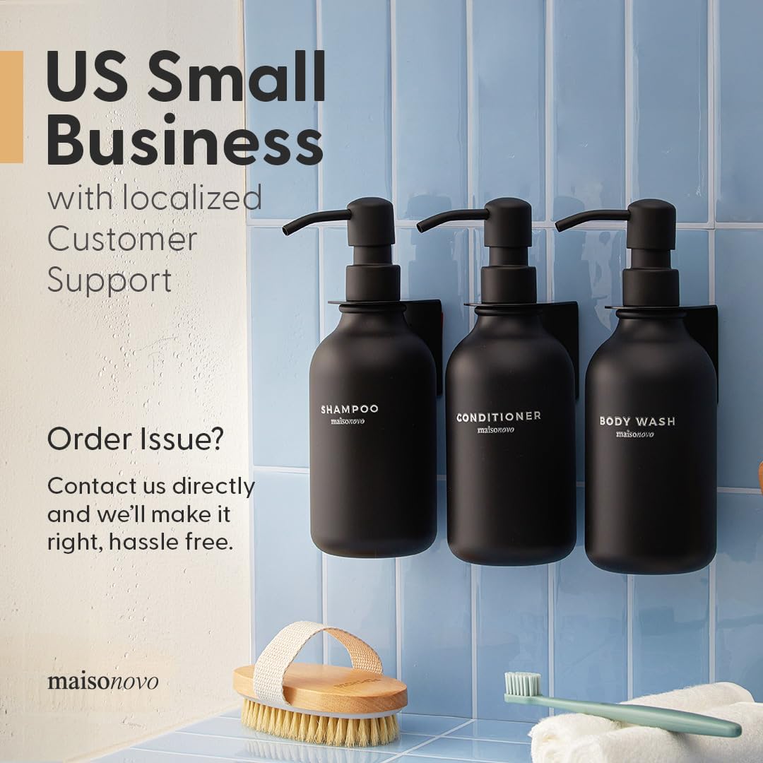 MaisoNovo Shampoo and Conditioner Dispenser - Shower Soap Dispenser Wall Mounted - 16.9 fl oz Set of 3 Clear Plastic Bottles White Bamboo Pump - Shampoo Dispenser, Shower Dispenser 3 Chamber No Drill