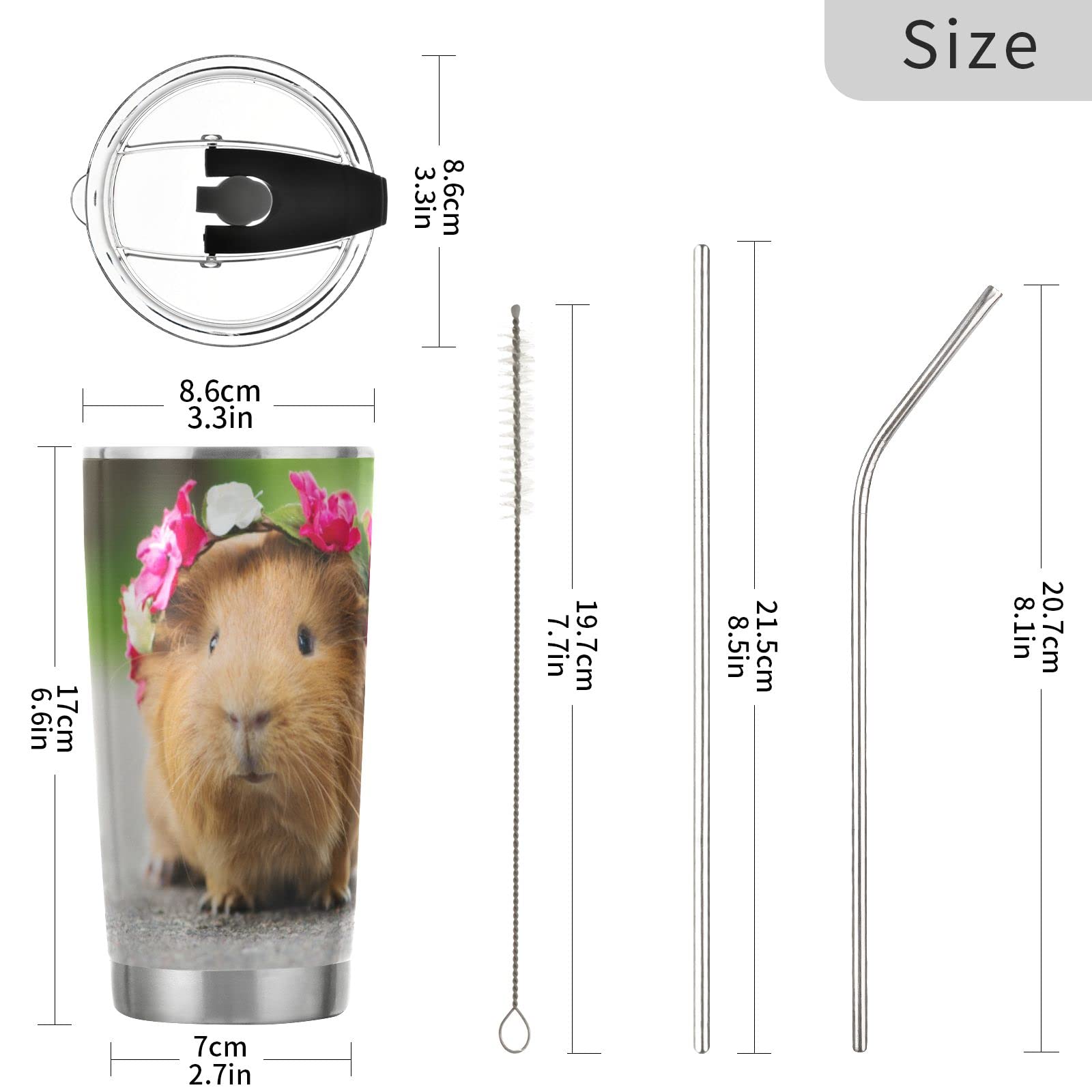 Yasala Tumbler Guinea Pig Flower Insulated Coffee Cup Beverage Container Office Travel Mug with Straw and Lid 20oz Holiday Back to School Gift
