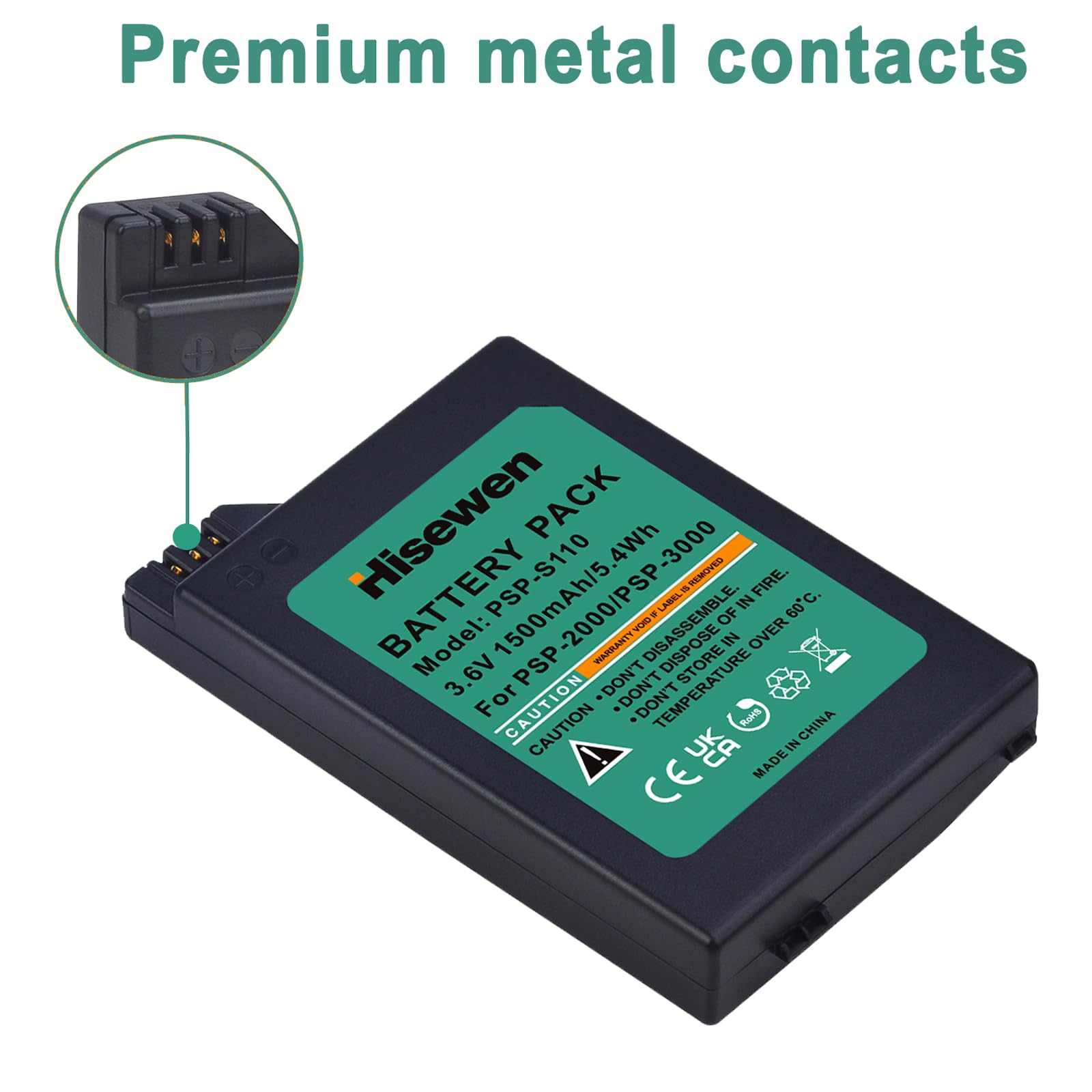 Hisewen 1500mAh 3.6V Lithium Ion Battery and LED USB Charger for Sony PSP 3000 / PSP Slim 2000 PSP-S110 Console, PSP-2001, PSP-3000, PSP-3001, PSP-3002, PSP-3004, PSP Slim Console
