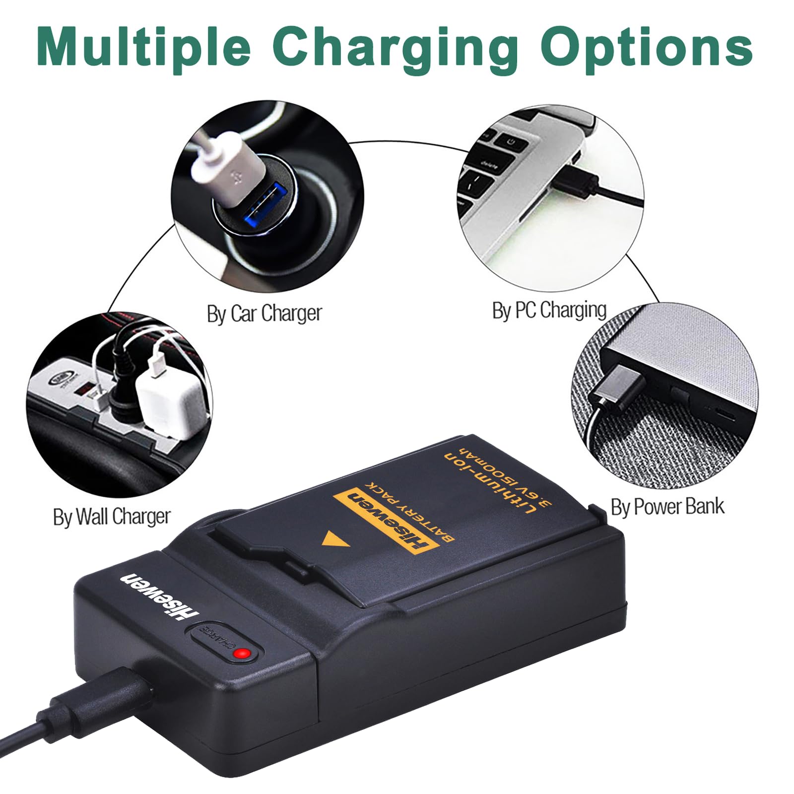 Hisewen 1500mAh 3.6V Lithium Ion Battery and LED USB Charger for Sony PSP 3000 / PSP Slim 2000 PSP-S110 Console, PSP-2001, PSP-3000, PSP-3001, PSP-3002, PSP-3004, PSP Slim Console