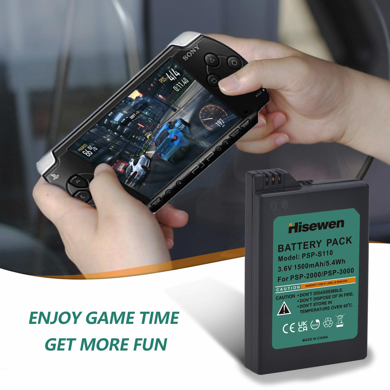 Hisewen 1500mAh 3.6V Lithium Ion Battery and LED USB Charger for Sony PSP 3000 / PSP Slim 2000 PSP-S110 Console, PSP-2001, PSP-3000, PSP-3001, PSP-3002, PSP-3004, PSP Slim Console