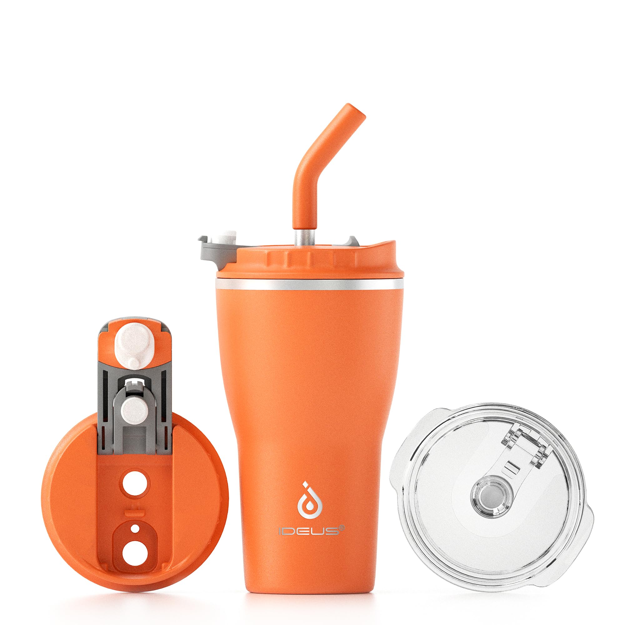 Ideus 14oz Stainless Steel Leak Proof Tumbler, Insulated Coffee Mug with Lid and Straw, Spill Proof Travel Coffee Cup, Double Wall Vacuum Flask for Adult Men and Women, Orange Tiger