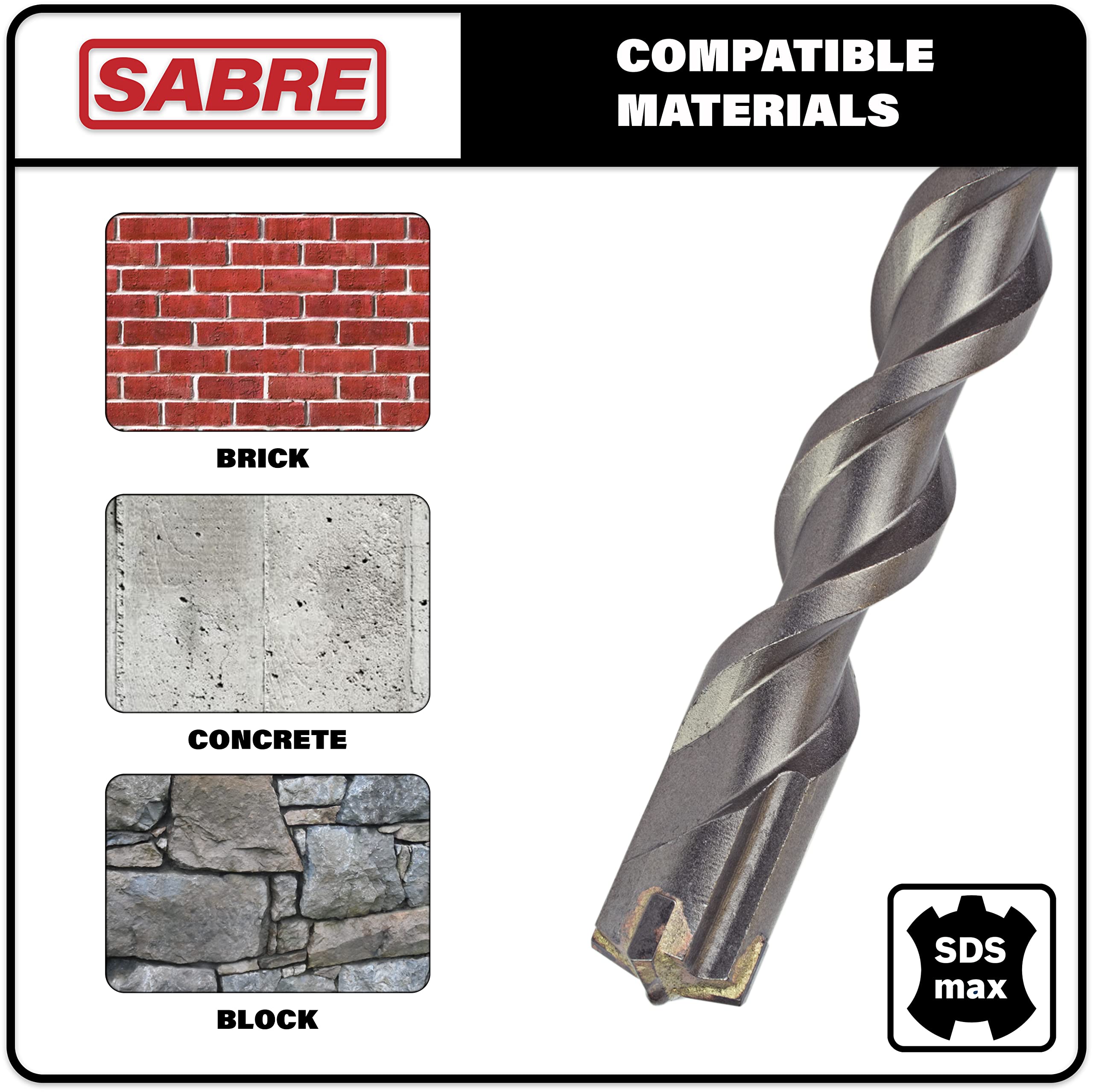 Sabre Tools Sabre Tool 2 Inch x 21 Inch SDS MAX Rotary Hammer Drill Bit, U-Flute, Carbide Tipped for Brick, Stone, and Concrete SDS MAX Drivers ONLY (2inches x 15inches x 21
