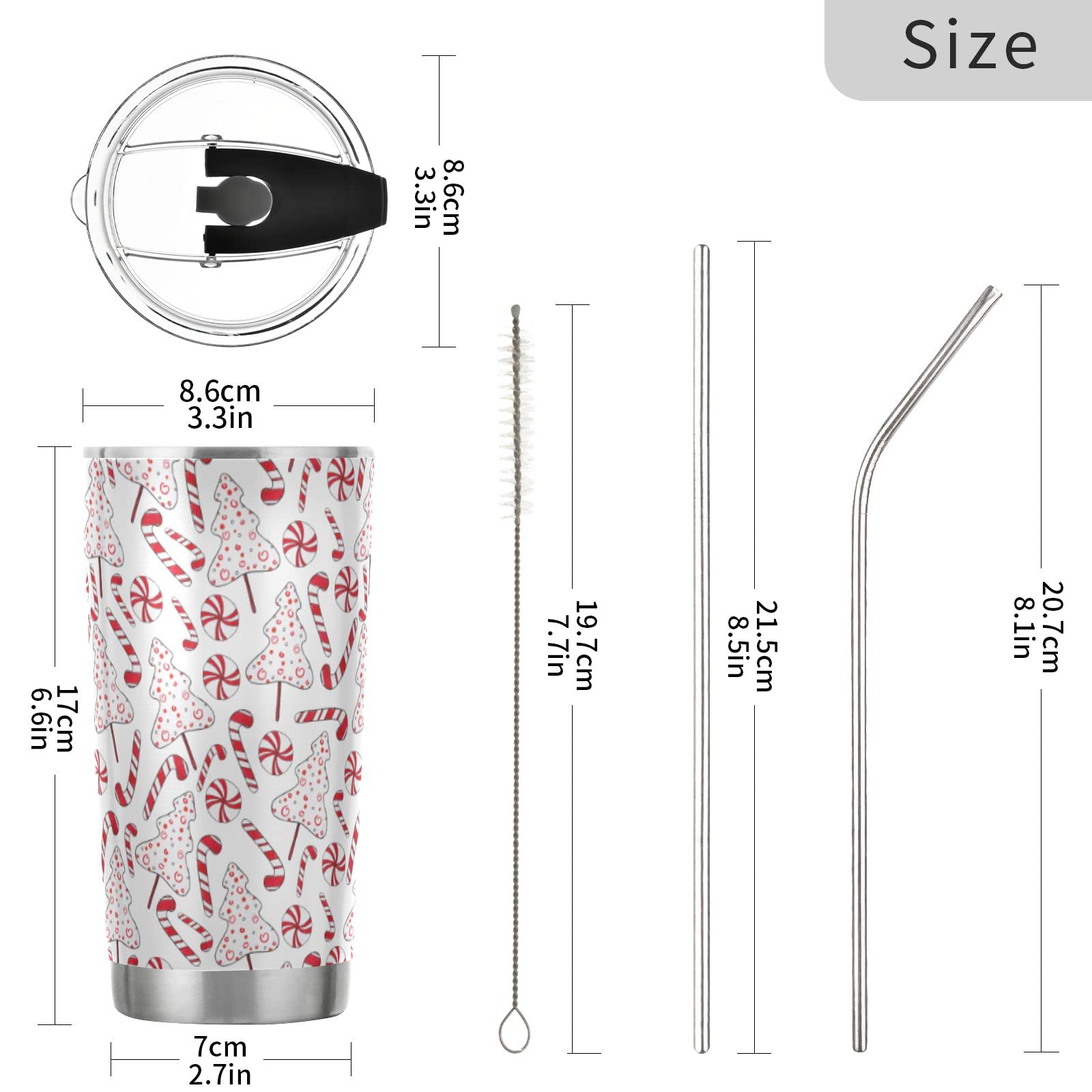 Yasala Christmas Tumbler Candy Cane Xmas Tree Insulated Coffee Cup Beverage Container Office Travel Mug with Straw and Lid 20oz Holiday Back to School Gift