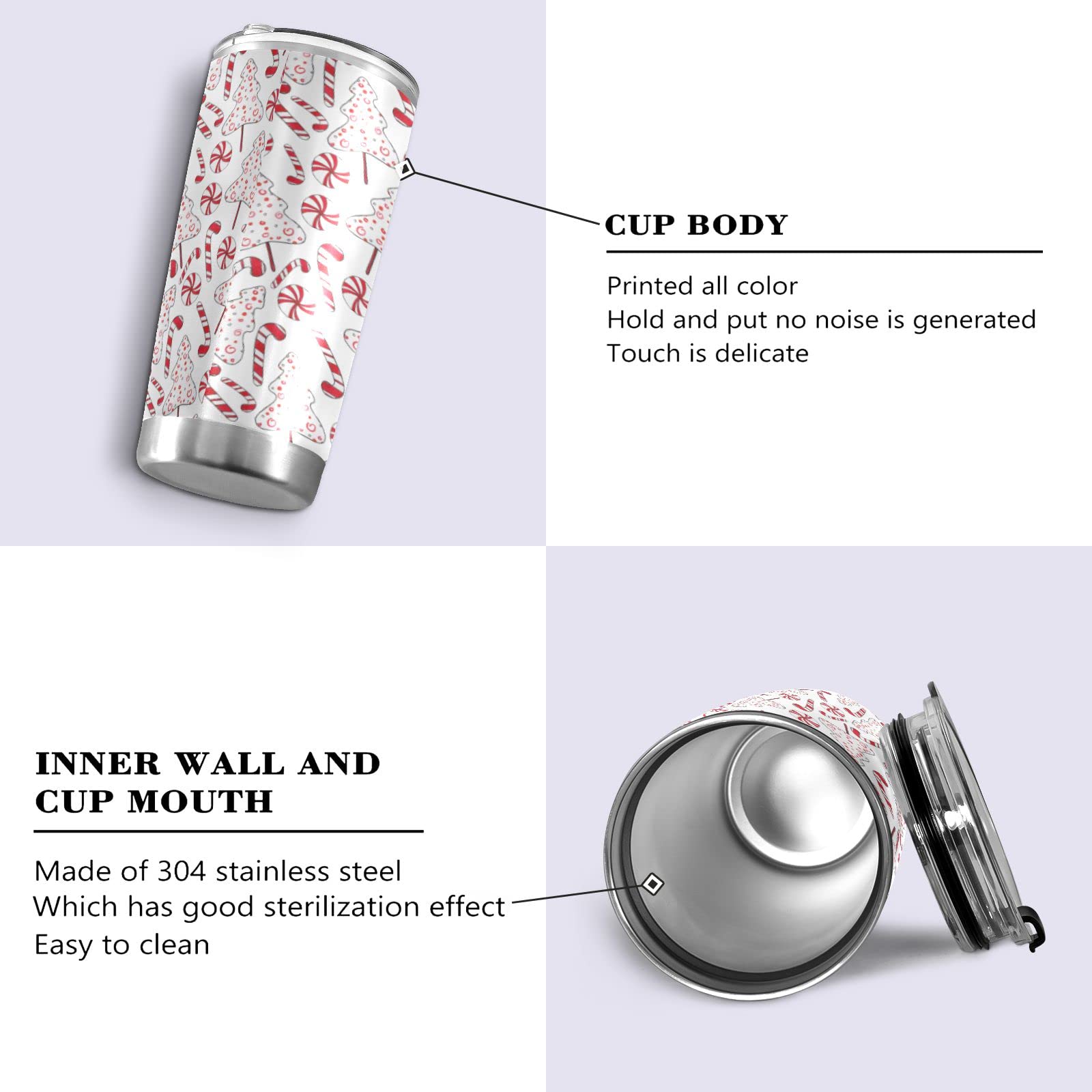 Yasala Christmas Tumbler Candy Cane Xmas Tree Insulated Coffee Cup Beverage Container Office Travel Mug with Straw and Lid 20oz Holiday Back to School Gift
