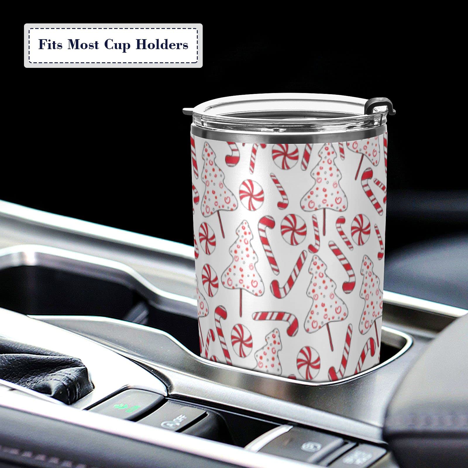 Yasala Christmas Tumbler Candy Cane Xmas Tree Insulated Coffee Cup Beverage Container Office Travel Mug with Straw and Lid 20oz Holiday Back to School Gift