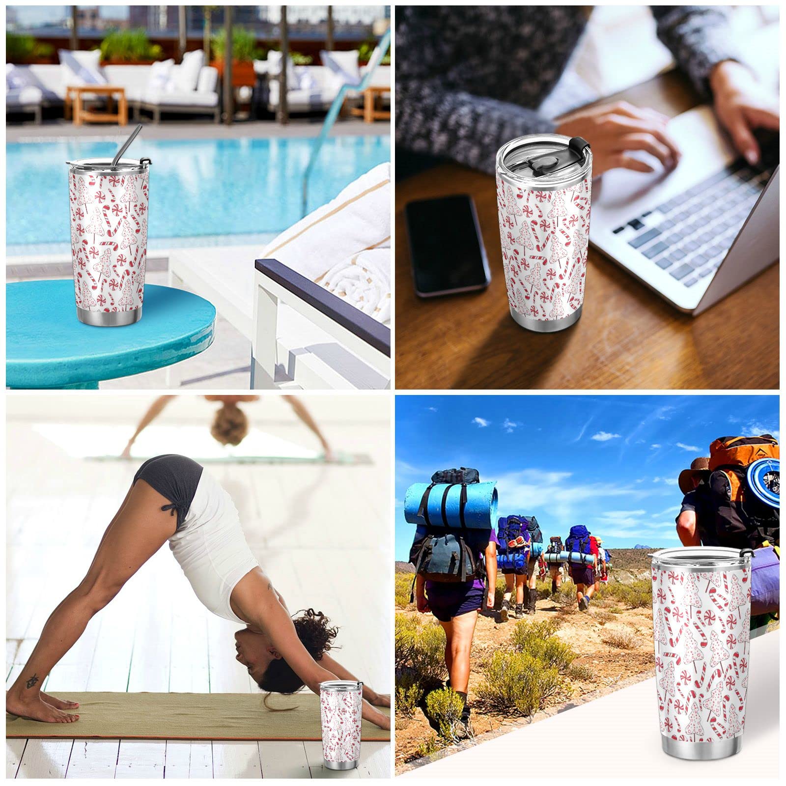 Yasala Christmas Tumbler Candy Cane Xmas Tree Insulated Coffee Cup Beverage Container Office Travel Mug with Straw and Lid 20oz Holiday Back to School Gift