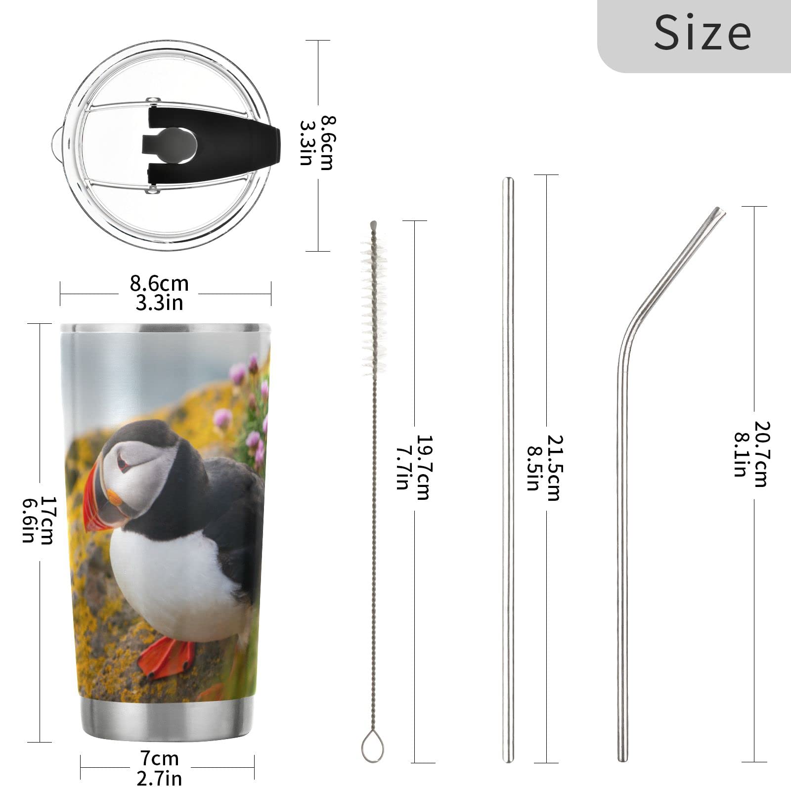 Yasala Tumbler Wild Flower Puffin Insulated Coffee Cup Beverage Container Office Travel Mug with Straw and Lid 20oz Holiday Back to School Gift