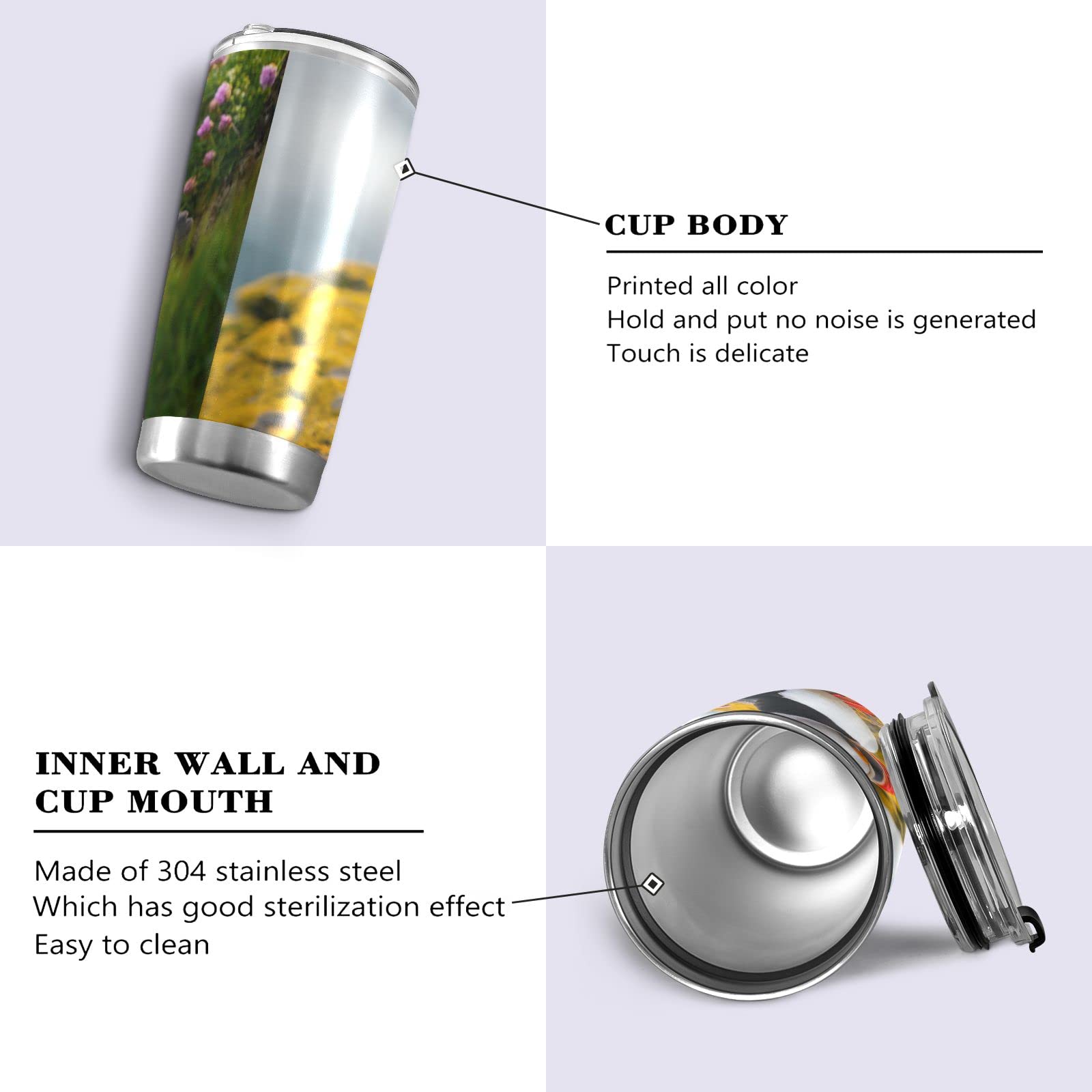 Yasala Tumbler Wild Flower Puffin Insulated Coffee Cup Beverage Container Office Travel Mug with Straw and Lid 20oz Holiday Back to School Gift
